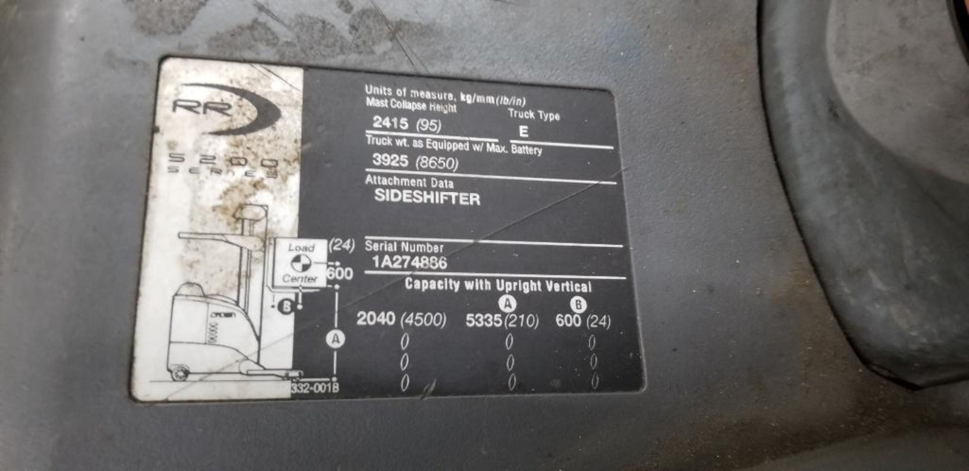 Crown RR 5200 Series Electric Reach Truck, Model RR5220-45, S/N ...