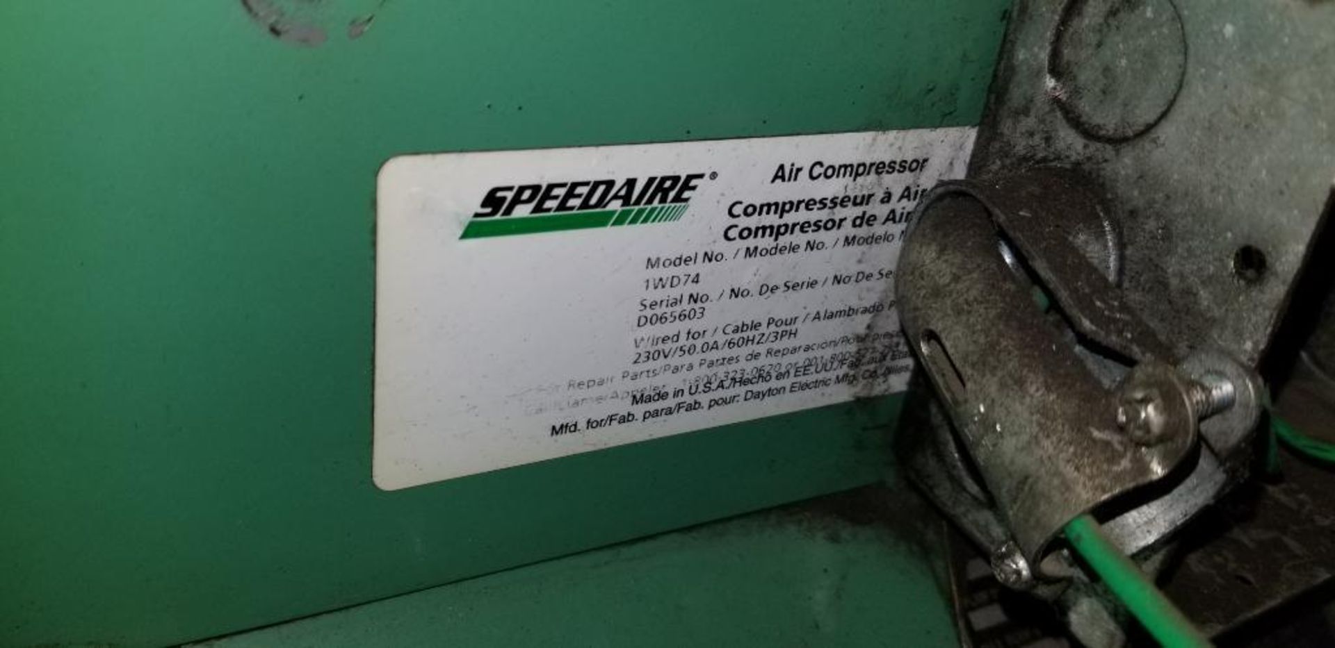 Speedaire Compressor, Model 1WD74, 230v 3-Phase ($100 Loading Fee Will ...