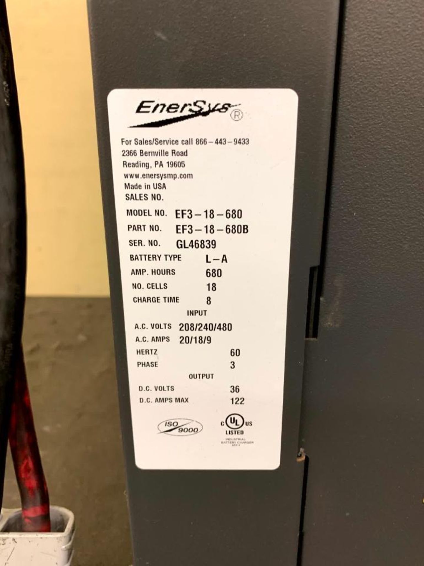 Enersys 36 V Battery Charger, Model EF-18-680, S/N GL46839 (2nd Floor)