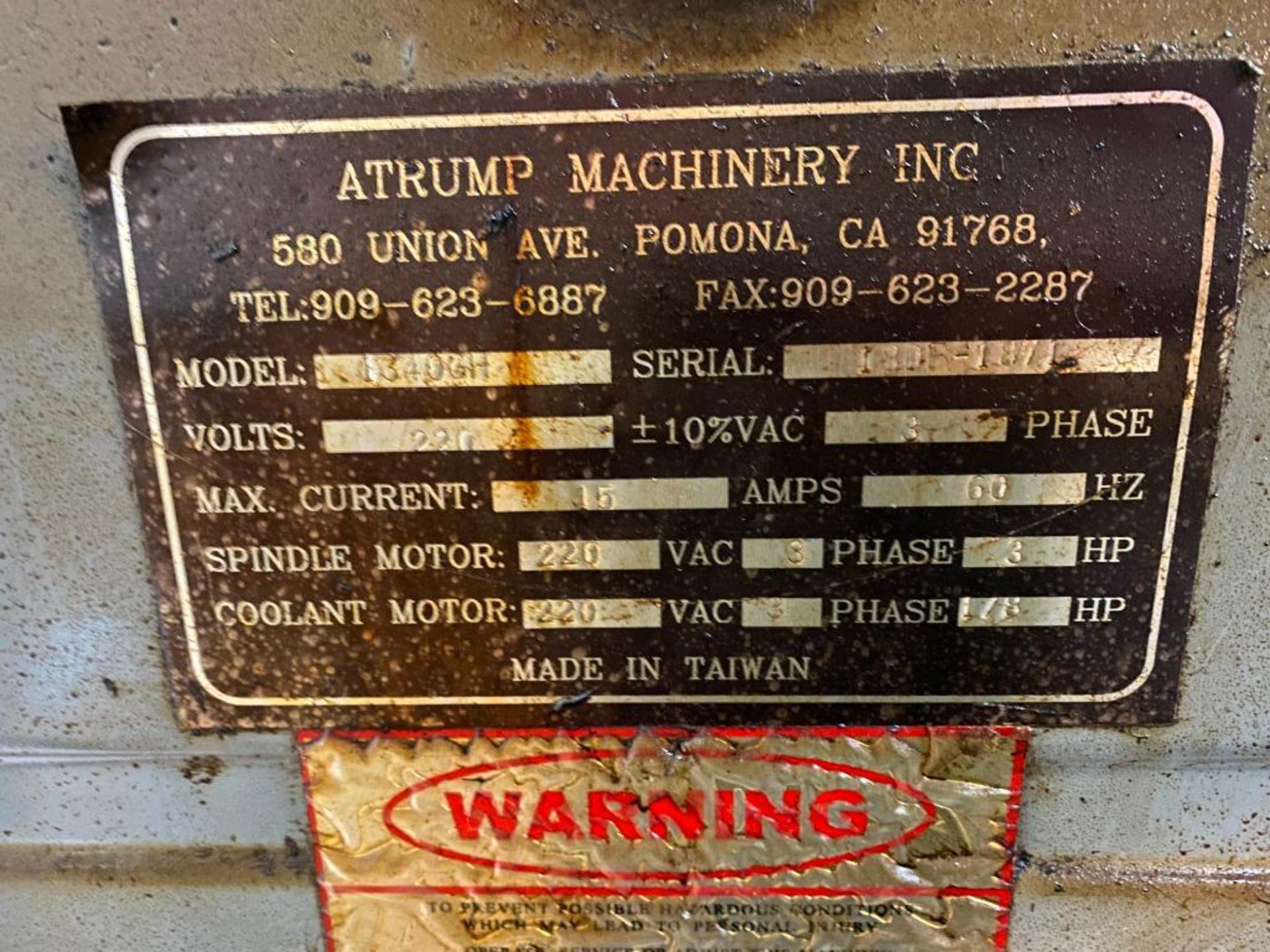 TRUMP ENGINE LATHE, MODEL 1340GH, S/N 18DF-1871 (LOCATION: 7490 EASY ST ...