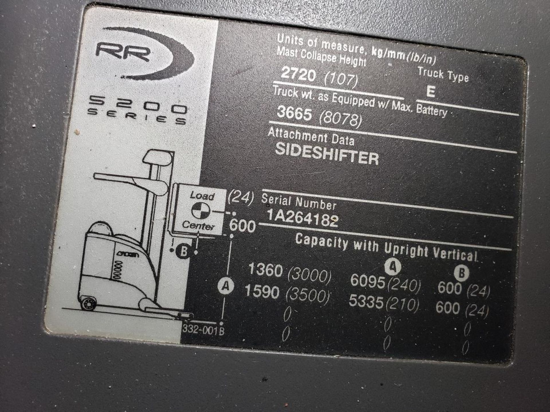 Crown 3,000 Lb. Stand-Up Reach Forklift, RR 5200 Series, S/N 1A264182 ...