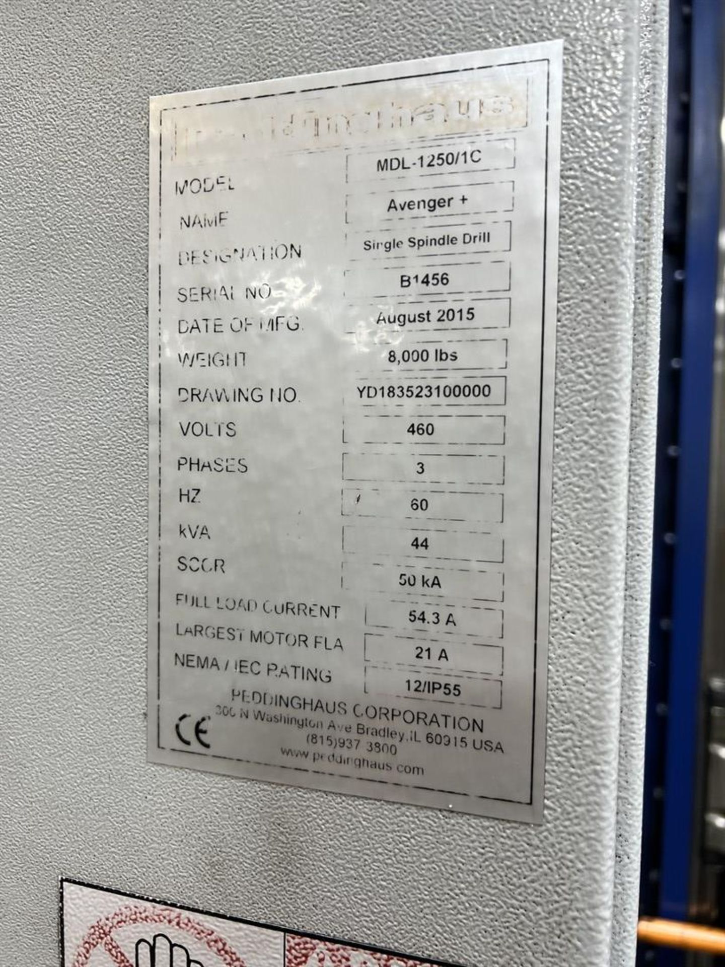 2015 PEDDINGHAUS OCEAN AVENGER Plus 1250/1C Beam Drill Line, s/n B1456 ...