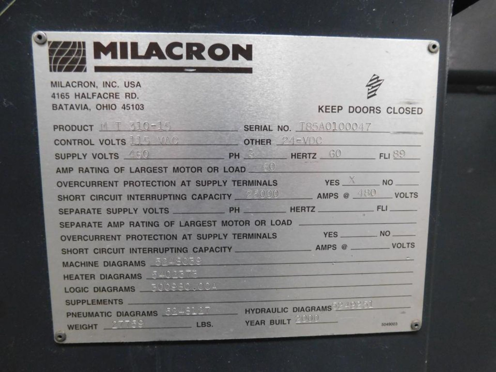 Cincinnati Milacron Magna T310 MT-310-15 Horizontal Plastic Injection ...