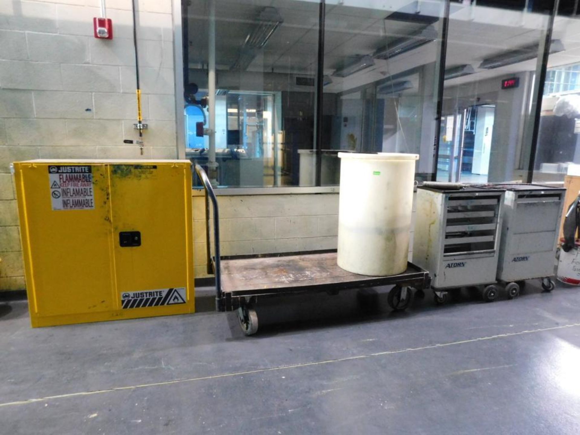LOT: Justrite Sure-Grip Ex 30-Gallon Flammable Cabinet, Material Cart ...
