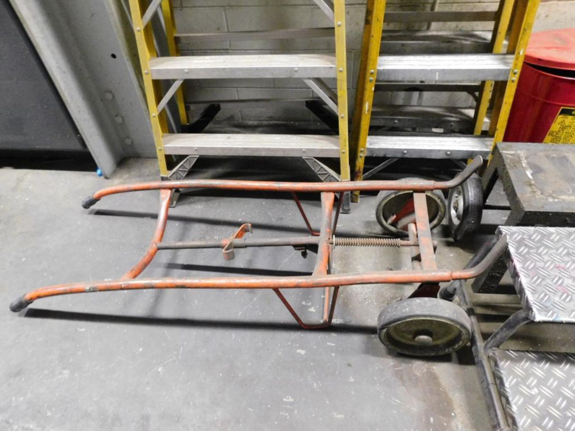 LOT: (1) 10' Fiberglass A-Frame Ladder, (2) 6' FB A-Frame Ladder, Drum ...