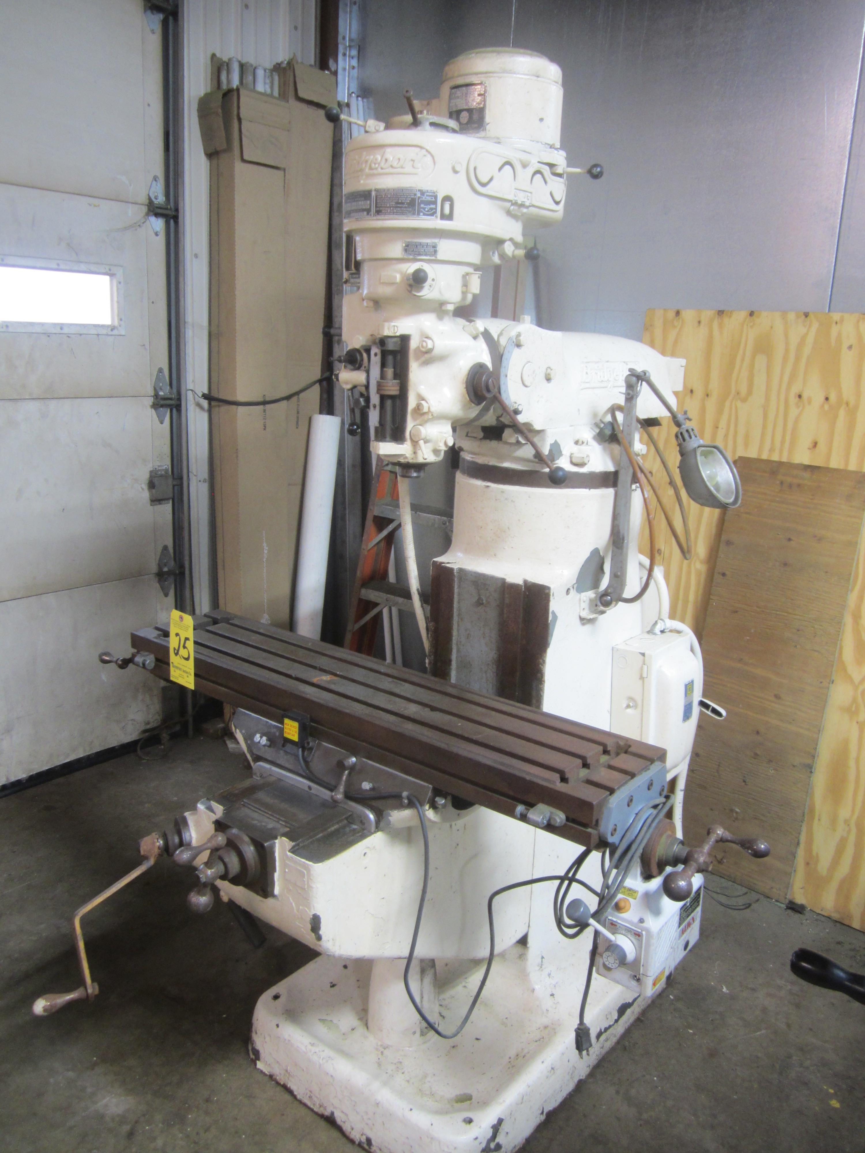 Bridgeport 1 HP, Step Pulley Vertical Mill, s/n 12BR103493, 9" X 42" Table, Chrome Ways, Align Po