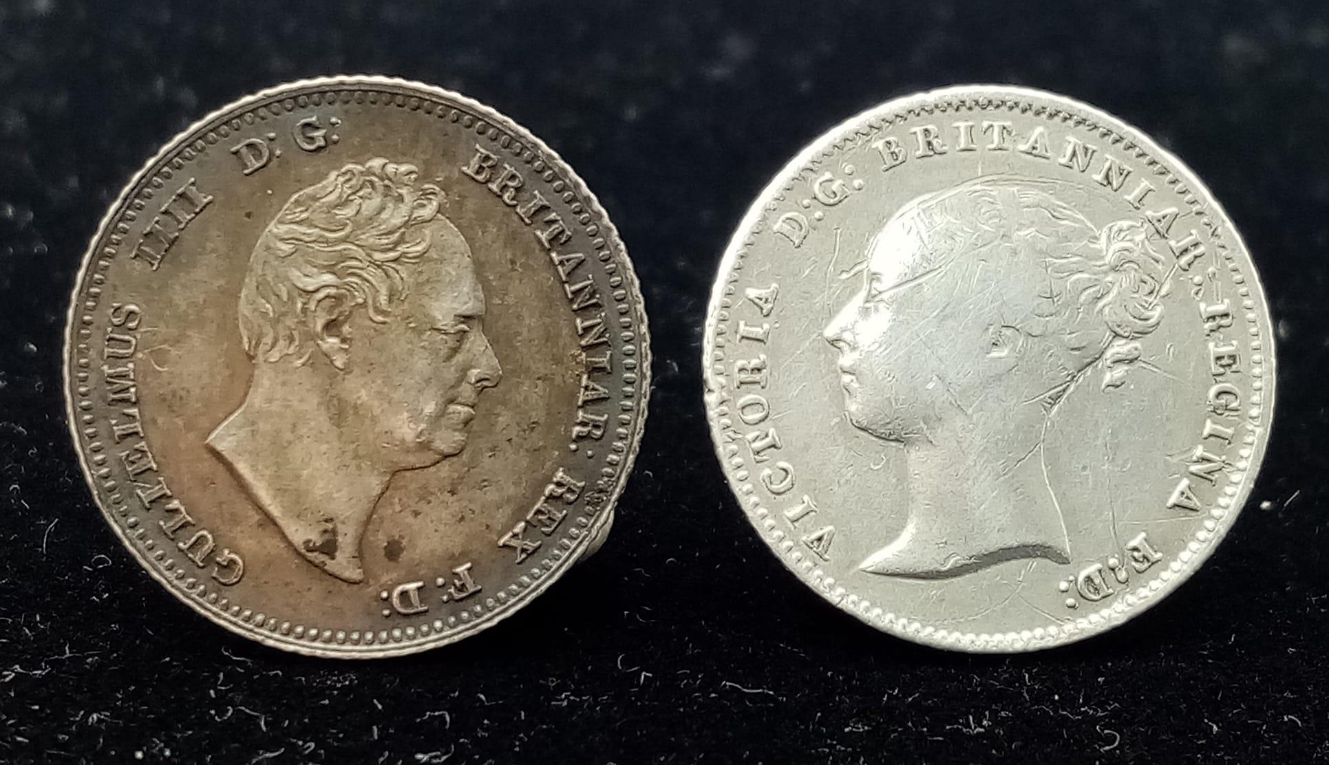 A William IV 1836 Groat and a Victoria 1842 Groat.See photos for condition.