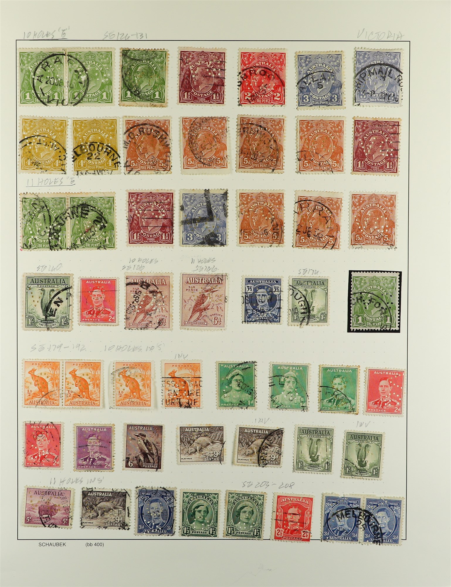 AUSTRALIA VICTORIA OFFICIAL STATE PERFINS 1930's-1960's stamps with "VG ...