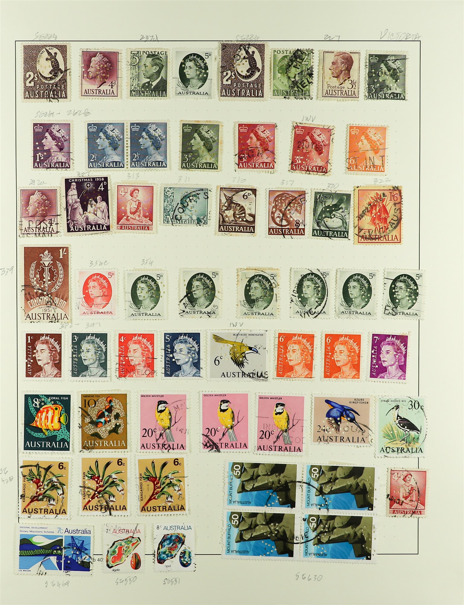 AUSTRALIA VICTORIA OFFICIAL STATE PERFINS 1930's-1960's stamps with "VG ...
