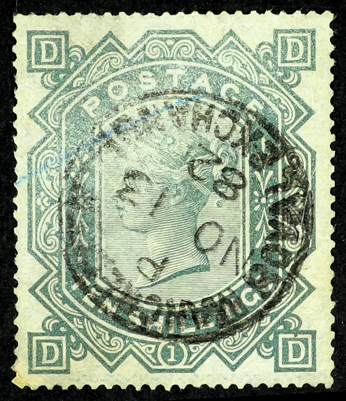 GB.QUEEN VICTORIA 1867-83 10s greenish grey, watermark Maltese cross ...