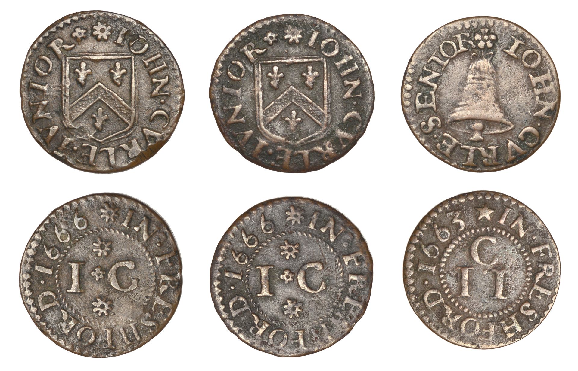 17th Century Tokens, SOMERSET, Freshford, John Curle Sr, Farthing, 1663 ...