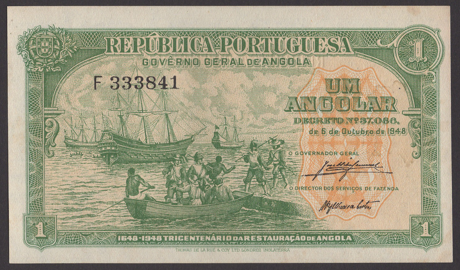 Republica Portuguesa, Angola, 1 Angolar, 6 October 1948, serial number ...