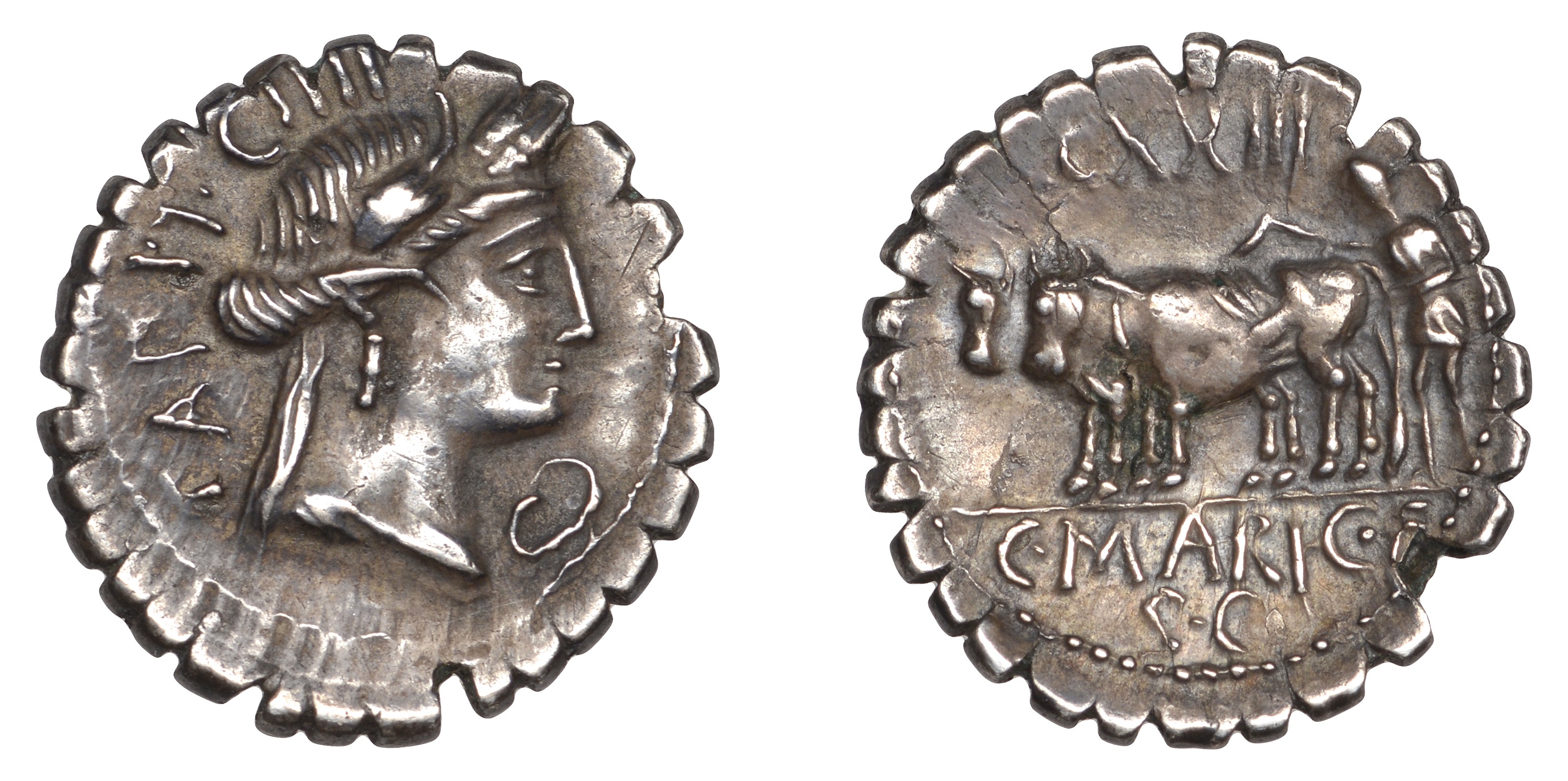 Roman Republican Coinage, C. Marius C.f. Capito, Denarius, 81, draped ...