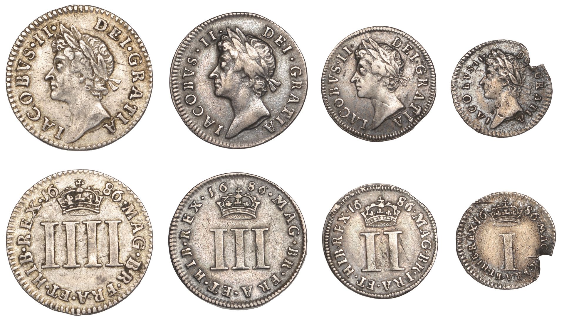 James II (1685-1688), Maundy set, 1686 (ESC 781; S 3418) [4]. Penny ...