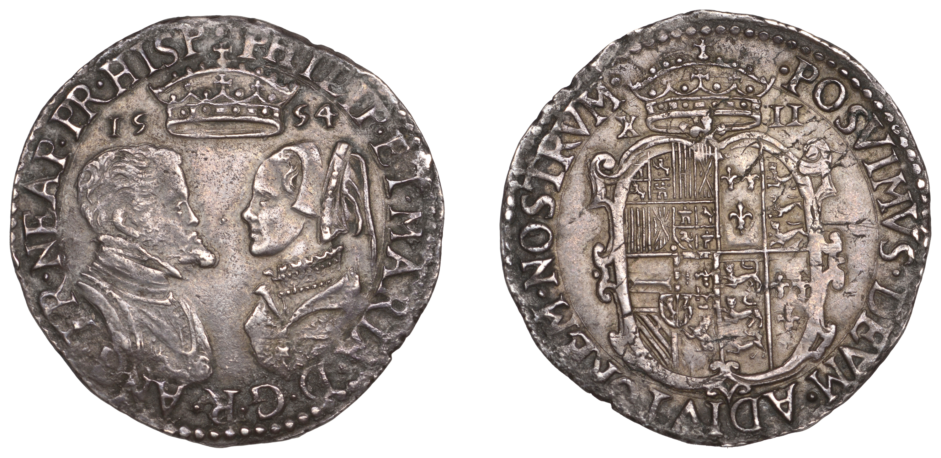 Philip and Mary (1554-1558), Shilling, 1554, full titles and mark of ...
