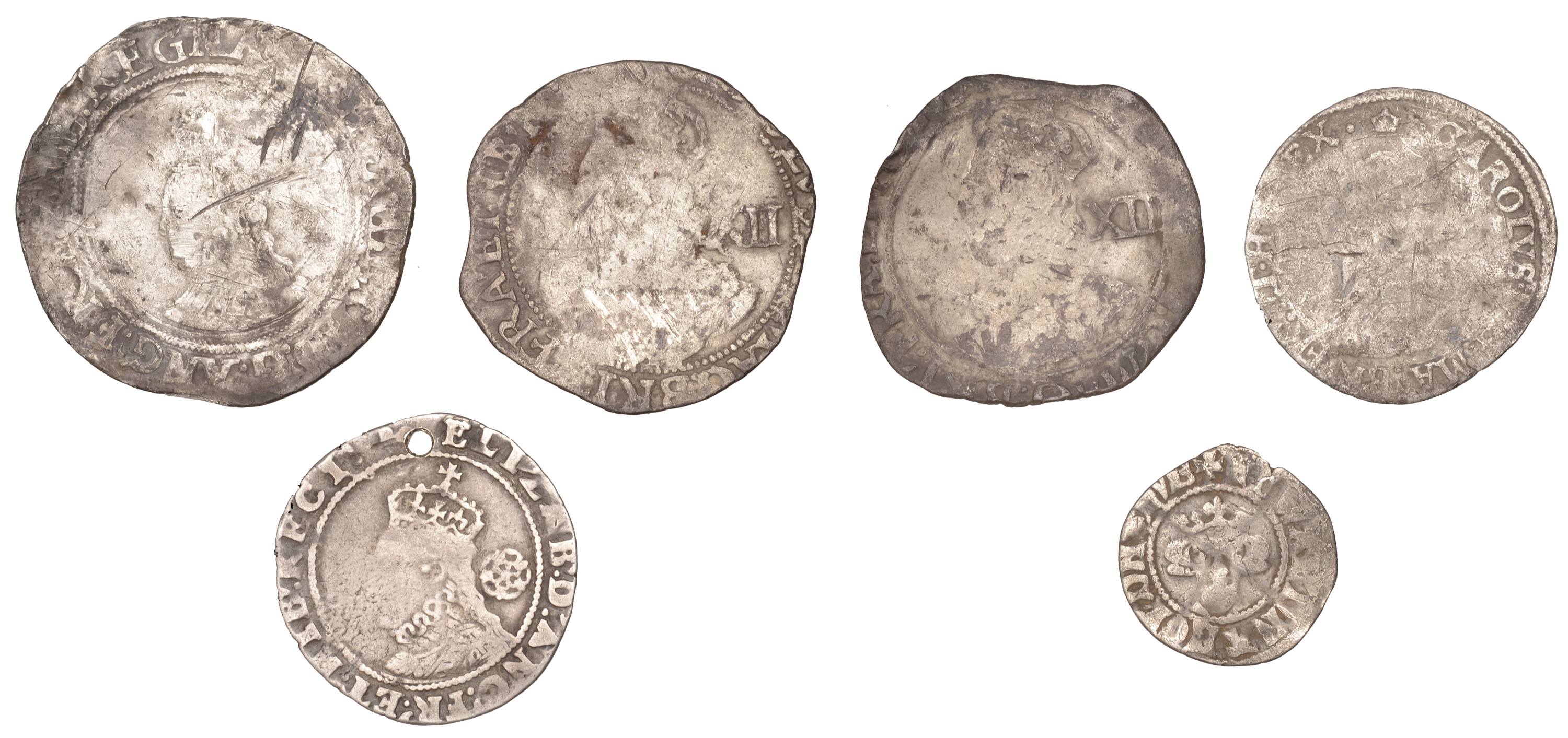 Hammered silver coins (6), various types [6]. Fair to fine, one pierced ...