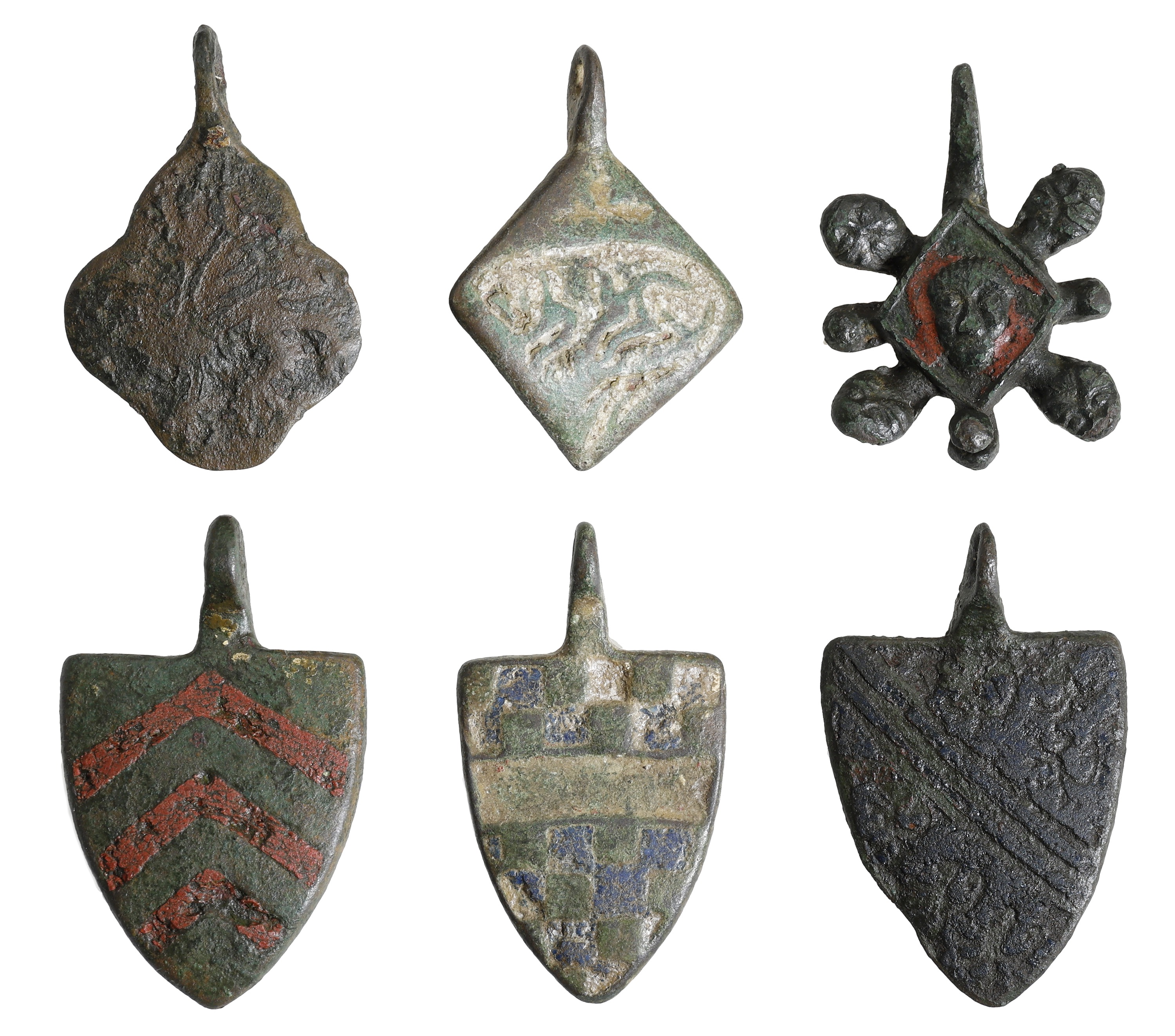 13th-14th century, heraldic pendants (6): De Bohun family with six ...