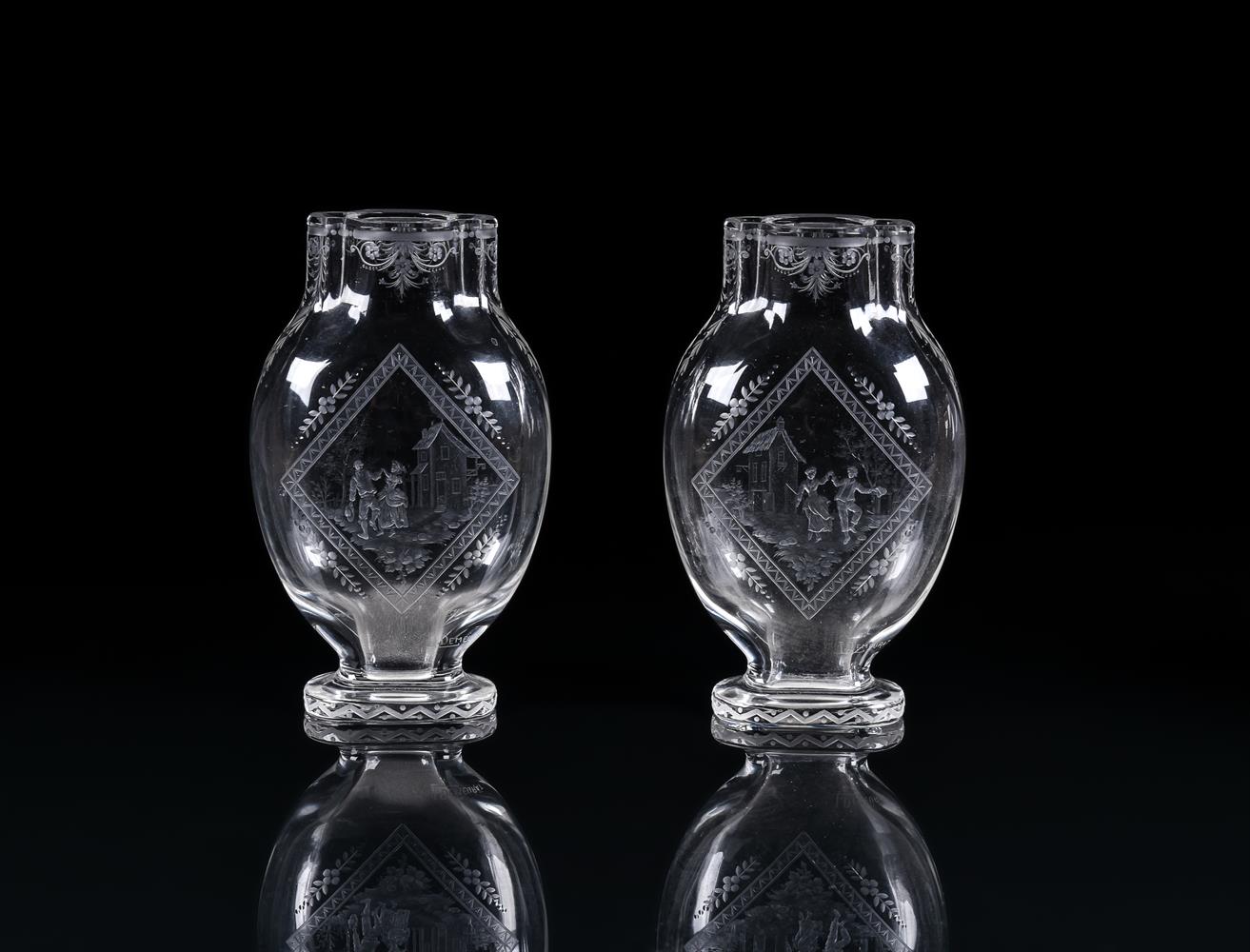 A PAIR OF ROCK-CRYSTAL GLASS VASES MADE FOR THE PARIS RETAILER GEORGES ...