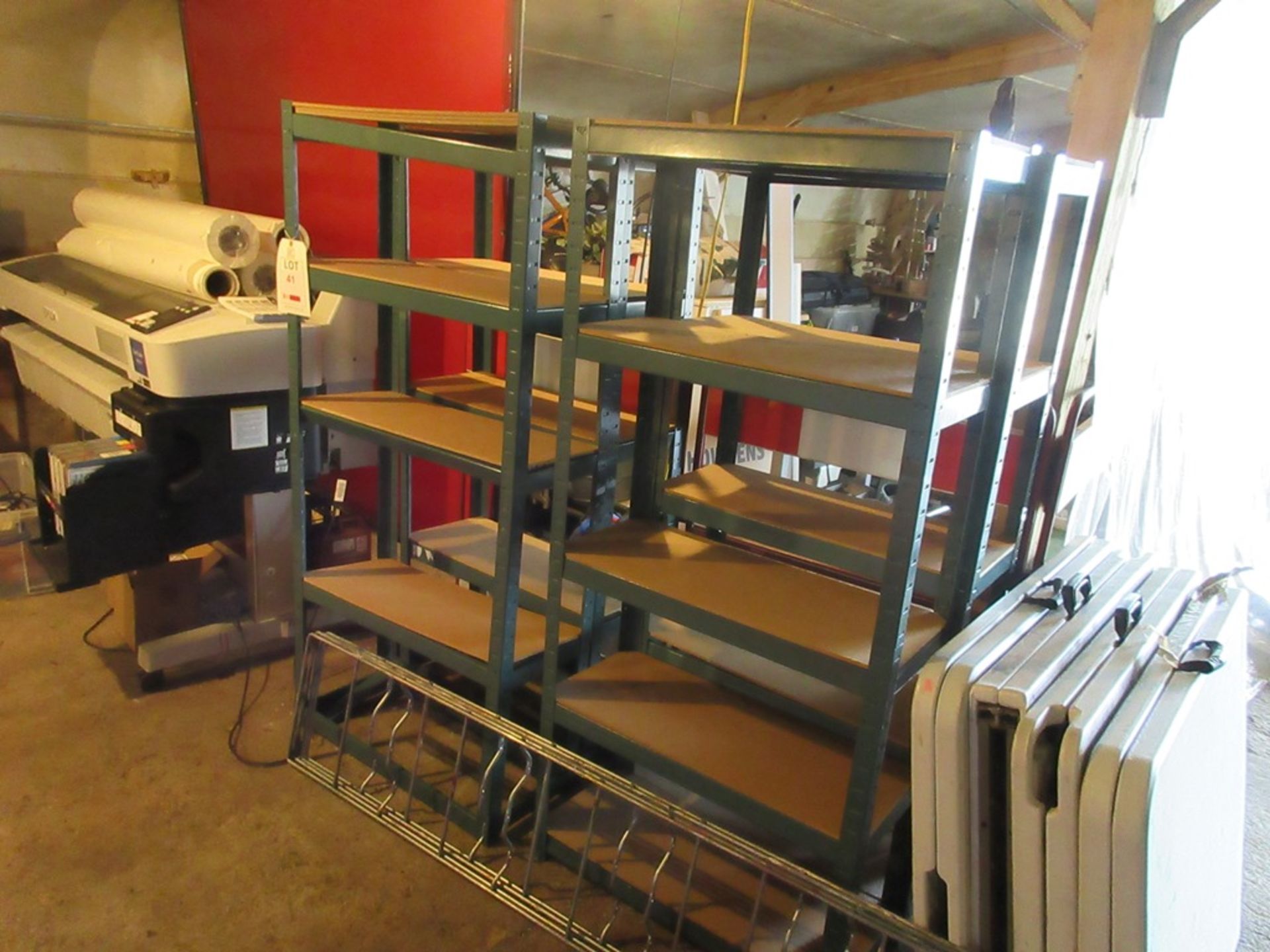 Four bays of boltless stores racking, approx. size: 700mm x 300mm x H: 1.5m