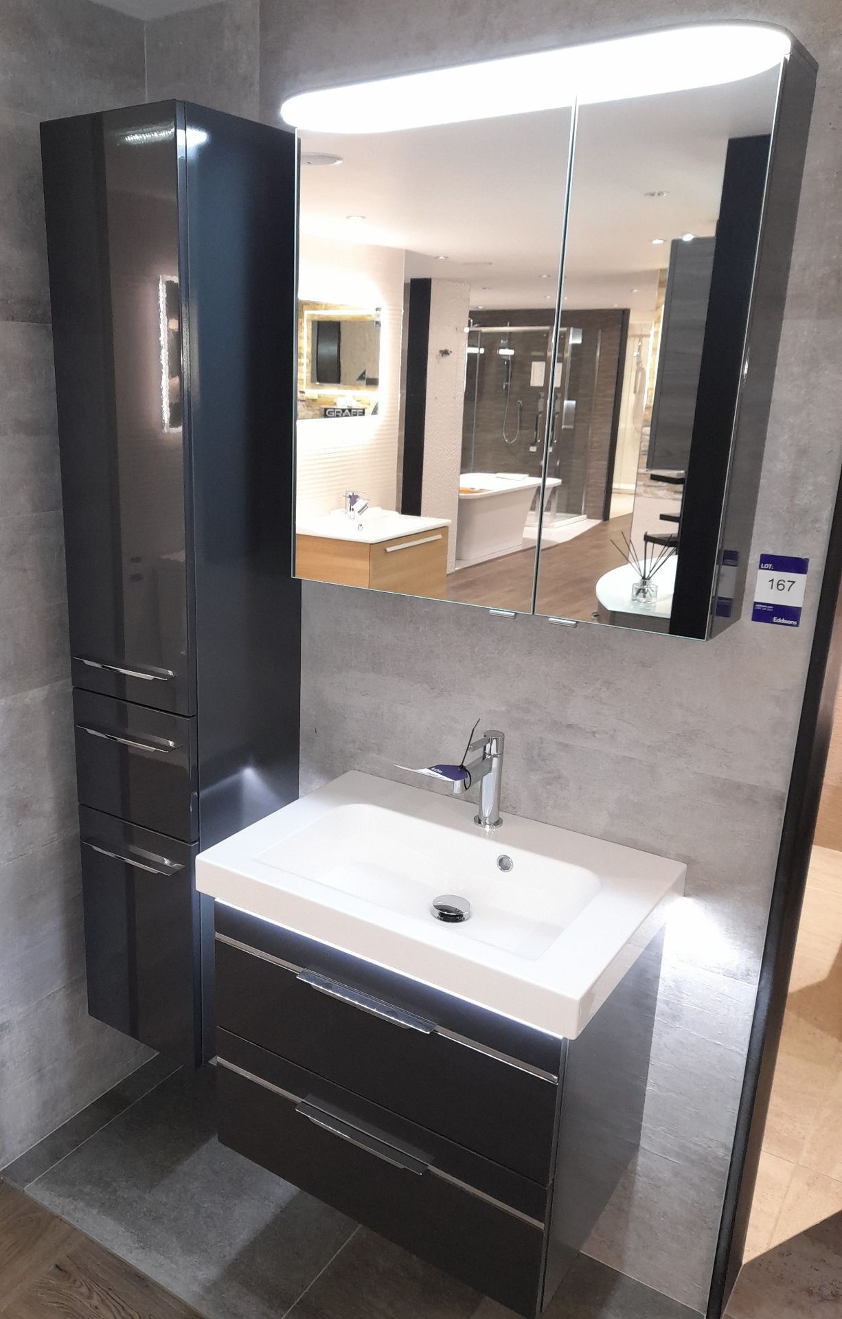 Rectangular sink mounted in Pelipal 2 drawer vanity unit, with wall ...