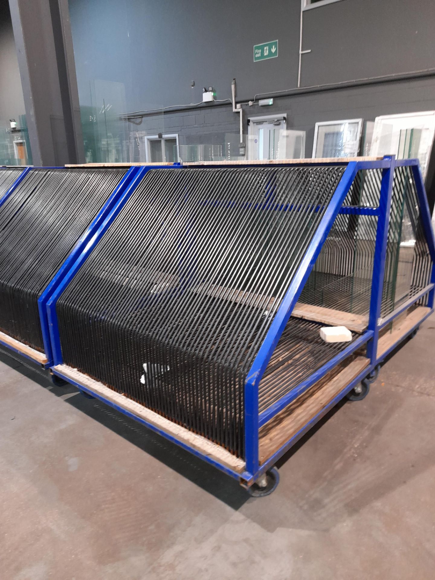 2 x Mobile glass sheet stock trolleys, with contents (Buyer must ...