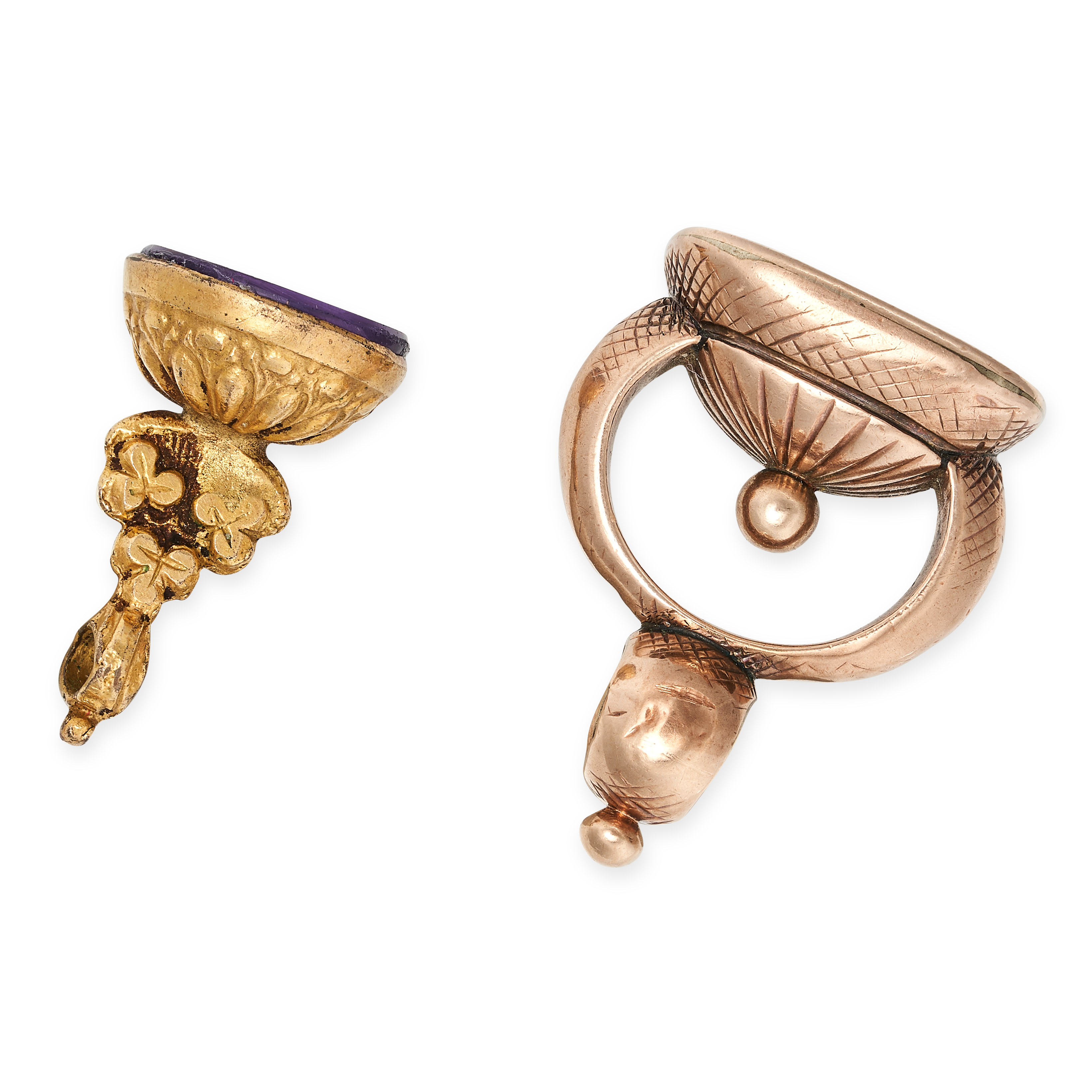 TWO ANTIQUE FOB SEALS one decorated with three leaf clovers and set ...