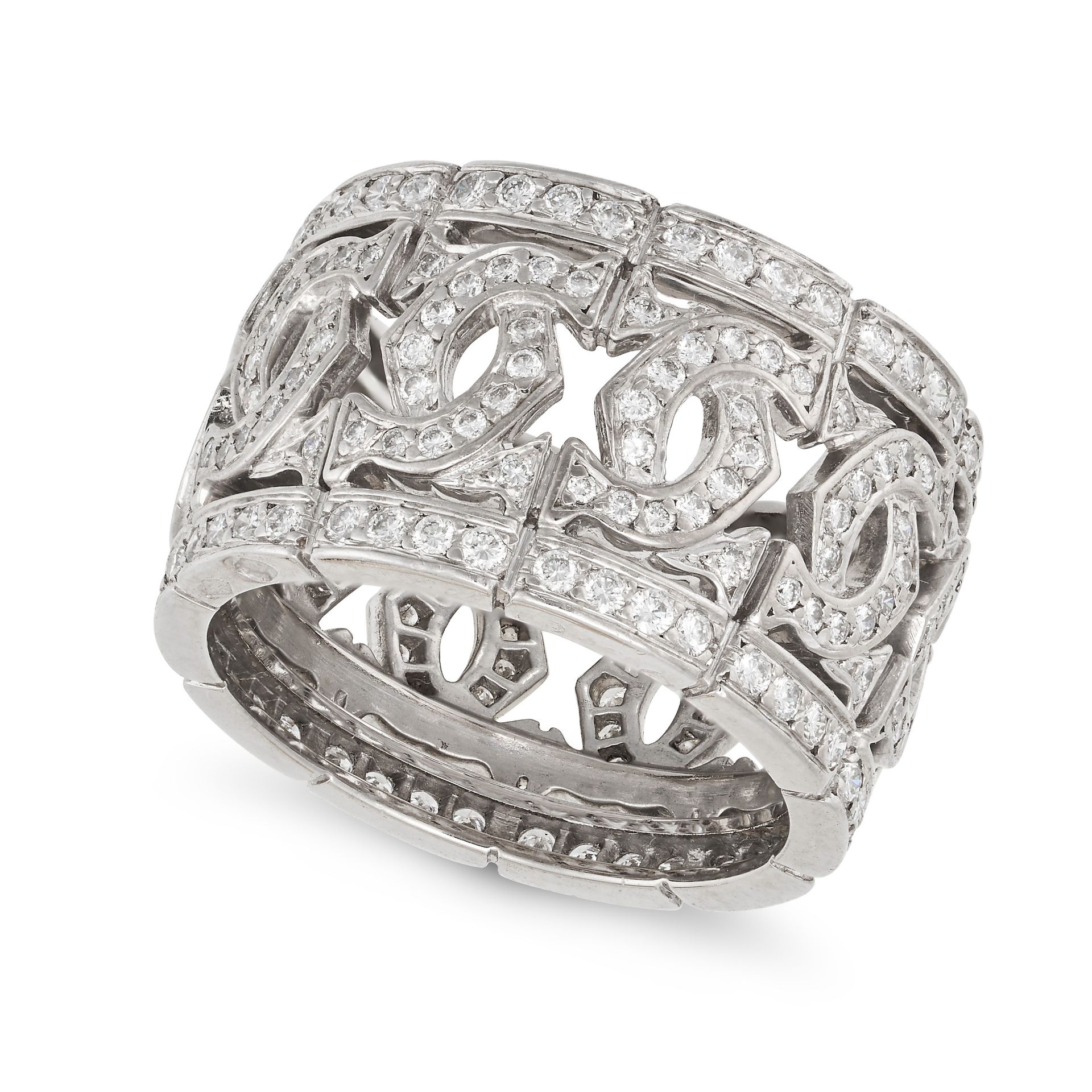 CARTIER, A DIAMOND ENTRELACES C RING in 18ct white gold, the open band ...
