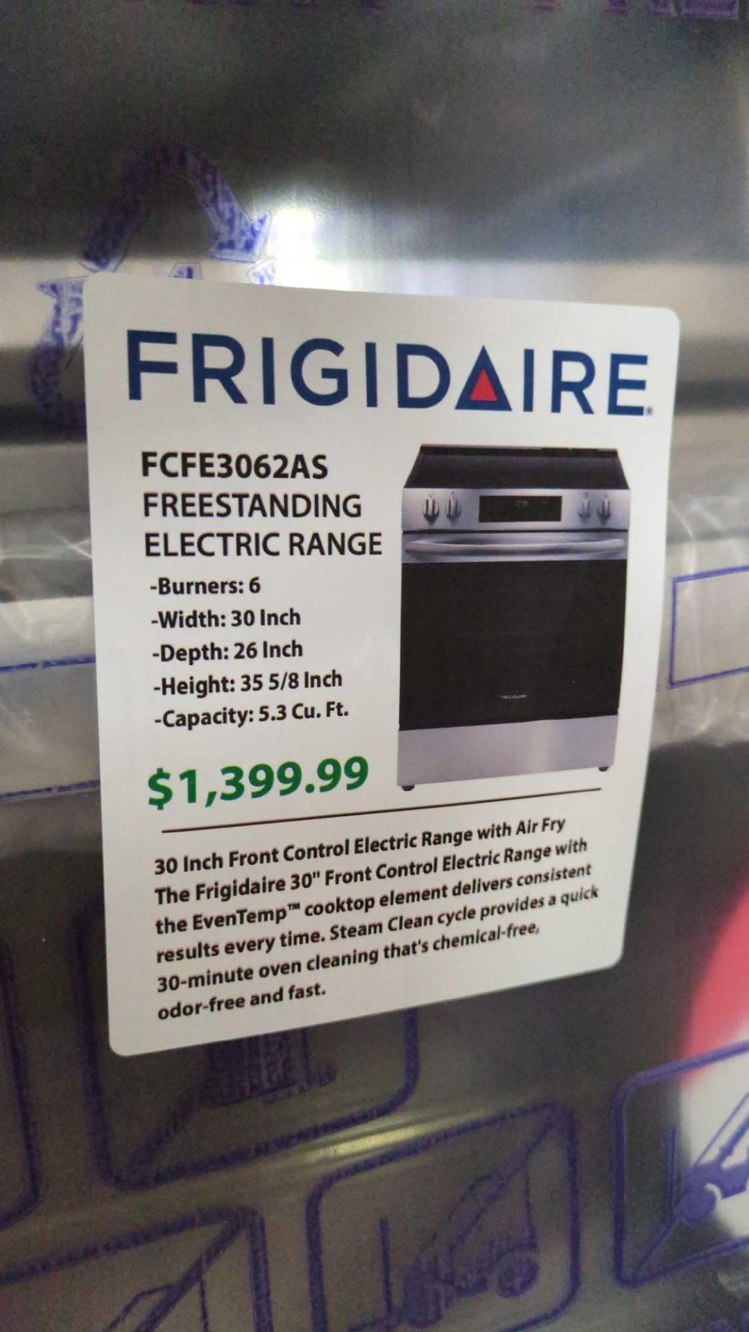Fridigaire Freestanding Electric Range FCFE3062AS