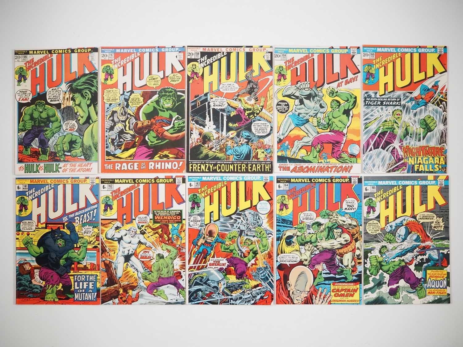 INCREDIBLE HULK #156, 157, 158, 159, 160, 161, 162, 163, 164, 165 (10 ...