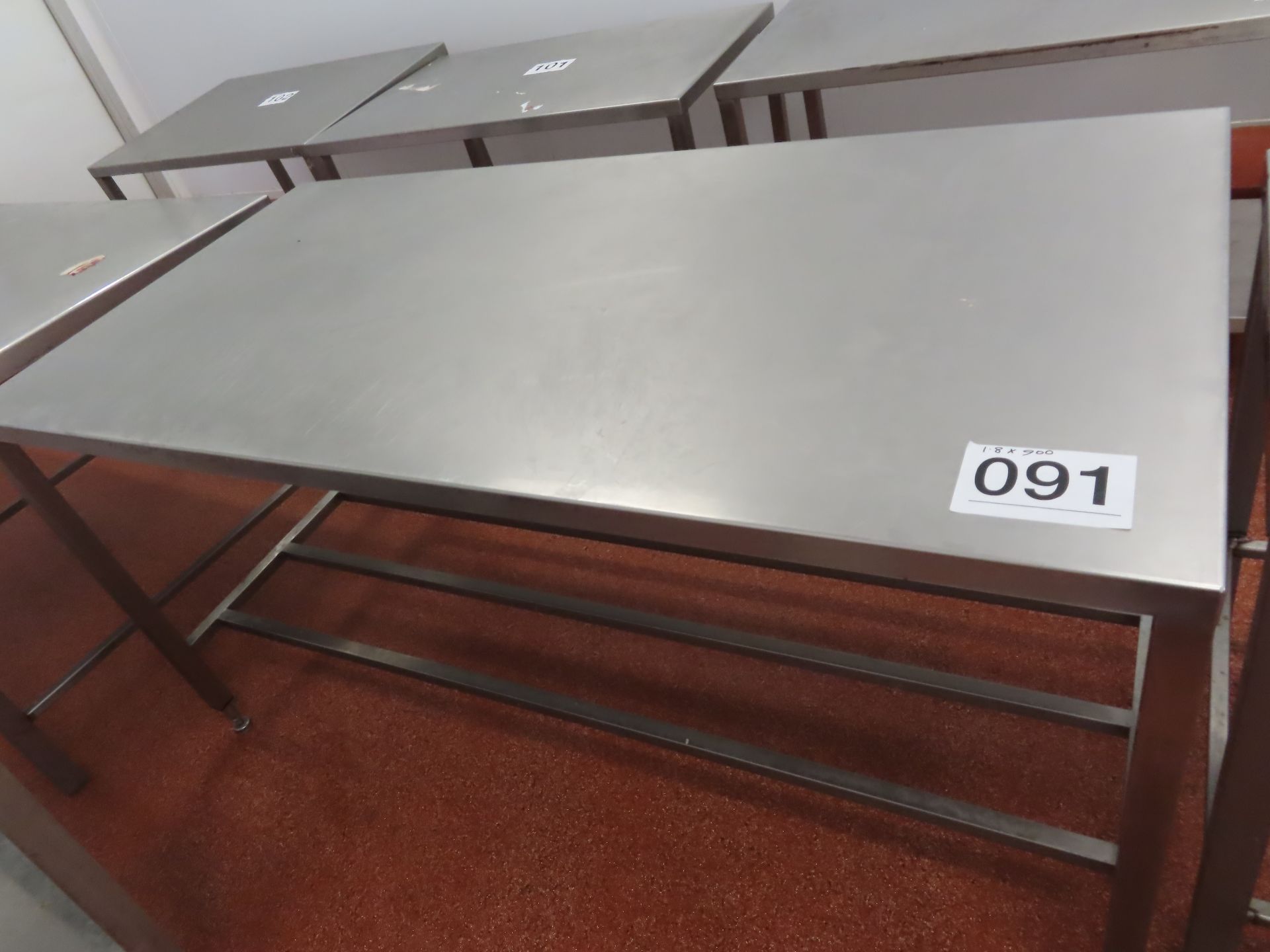 1 x S/s table approx. 1.8 m x 900 mm. Lift out: £10.