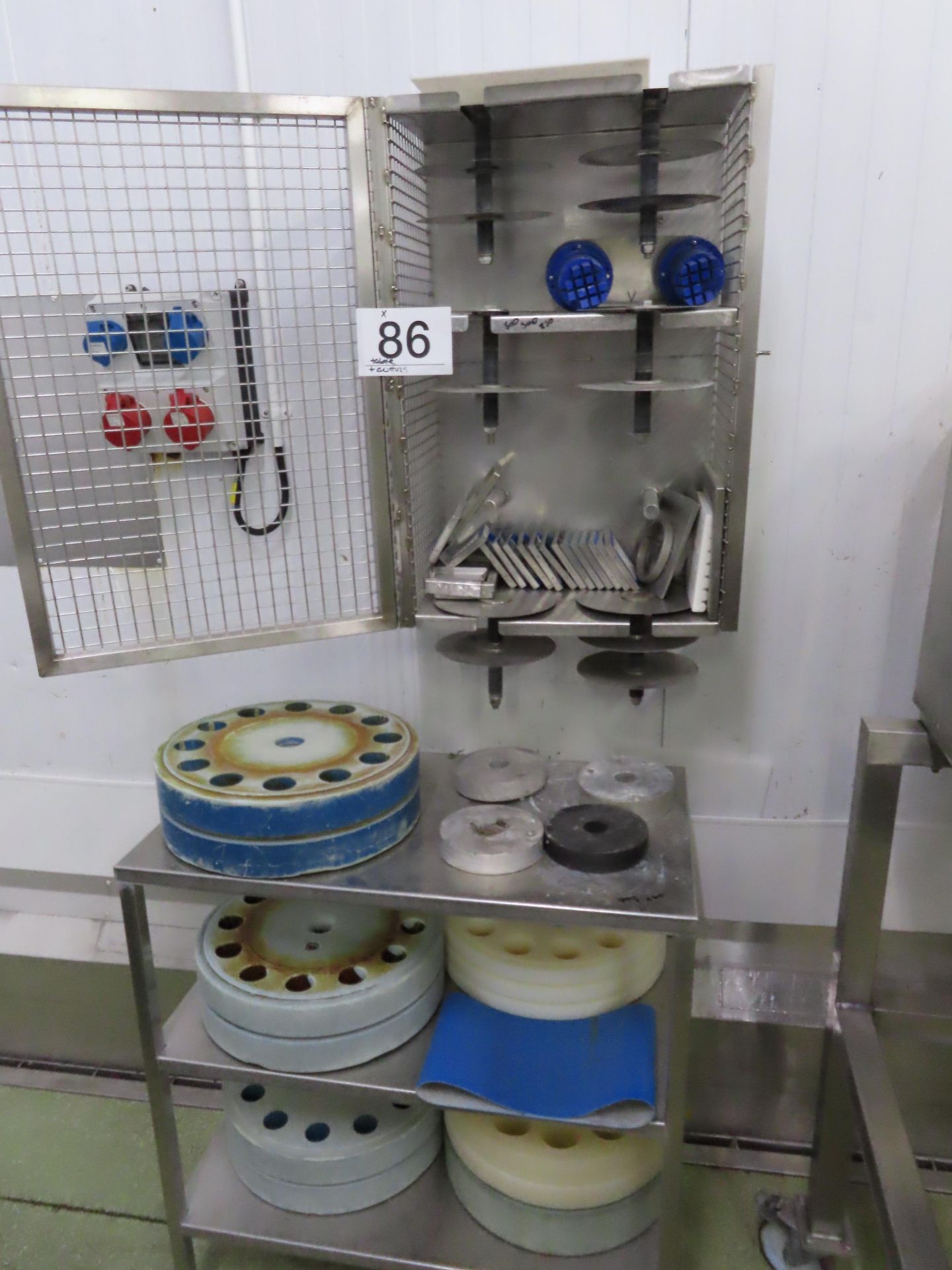 1 x All s/s wall mounted cabinet containing spare cutting sets for ...