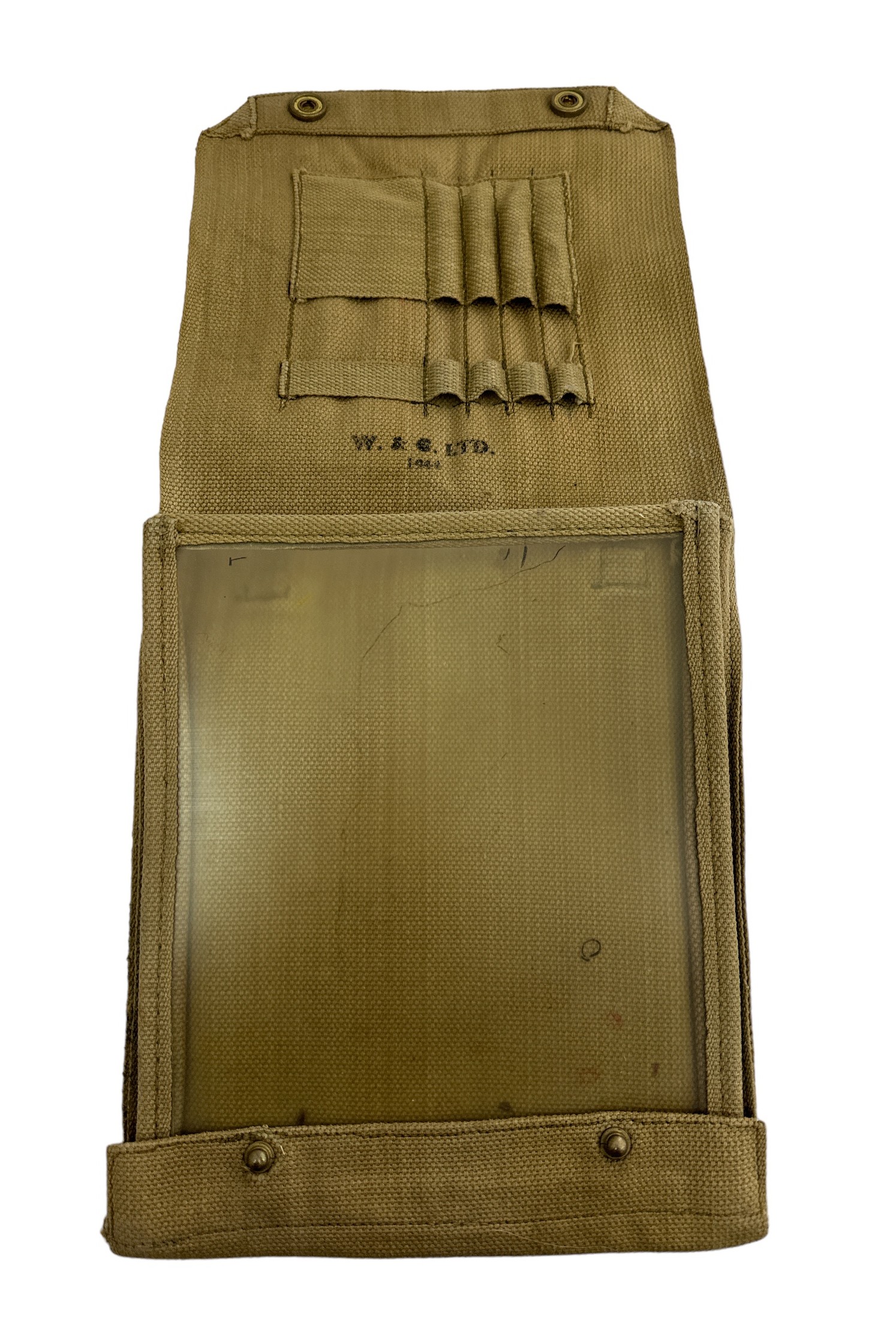 WW2 British military issue map case, marked W&G LTD 1944.