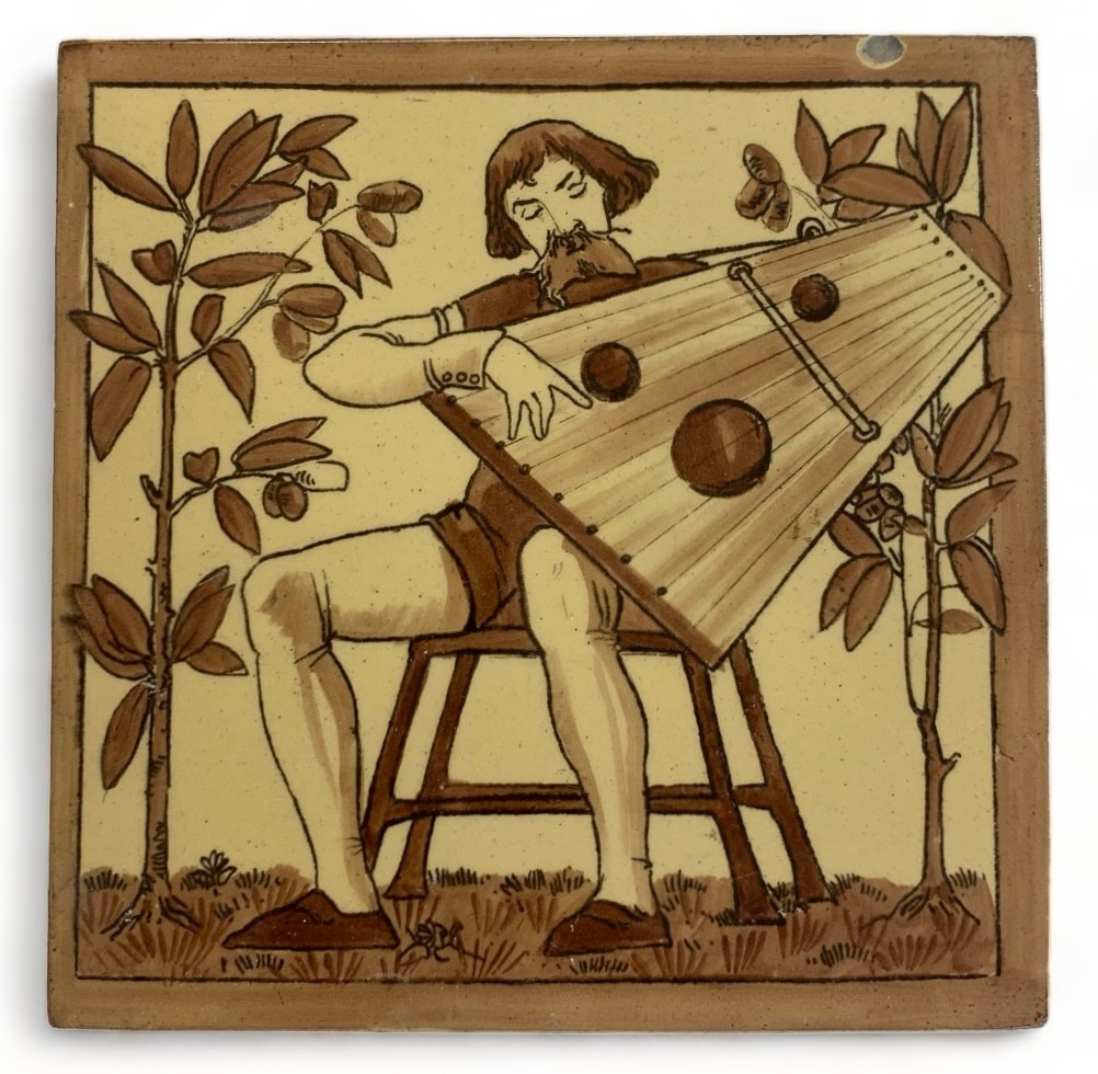Copeland, late 19th Century single Medieval Musicians tile depicting a ...