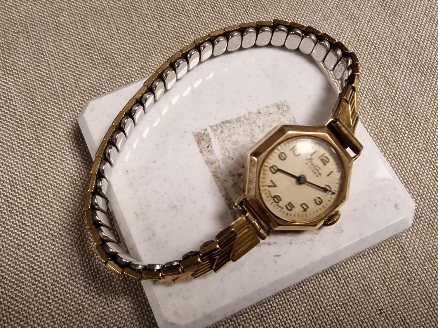 9ct Gold Swiss Bentima Ladies Cocktail Watch + flex plated strap