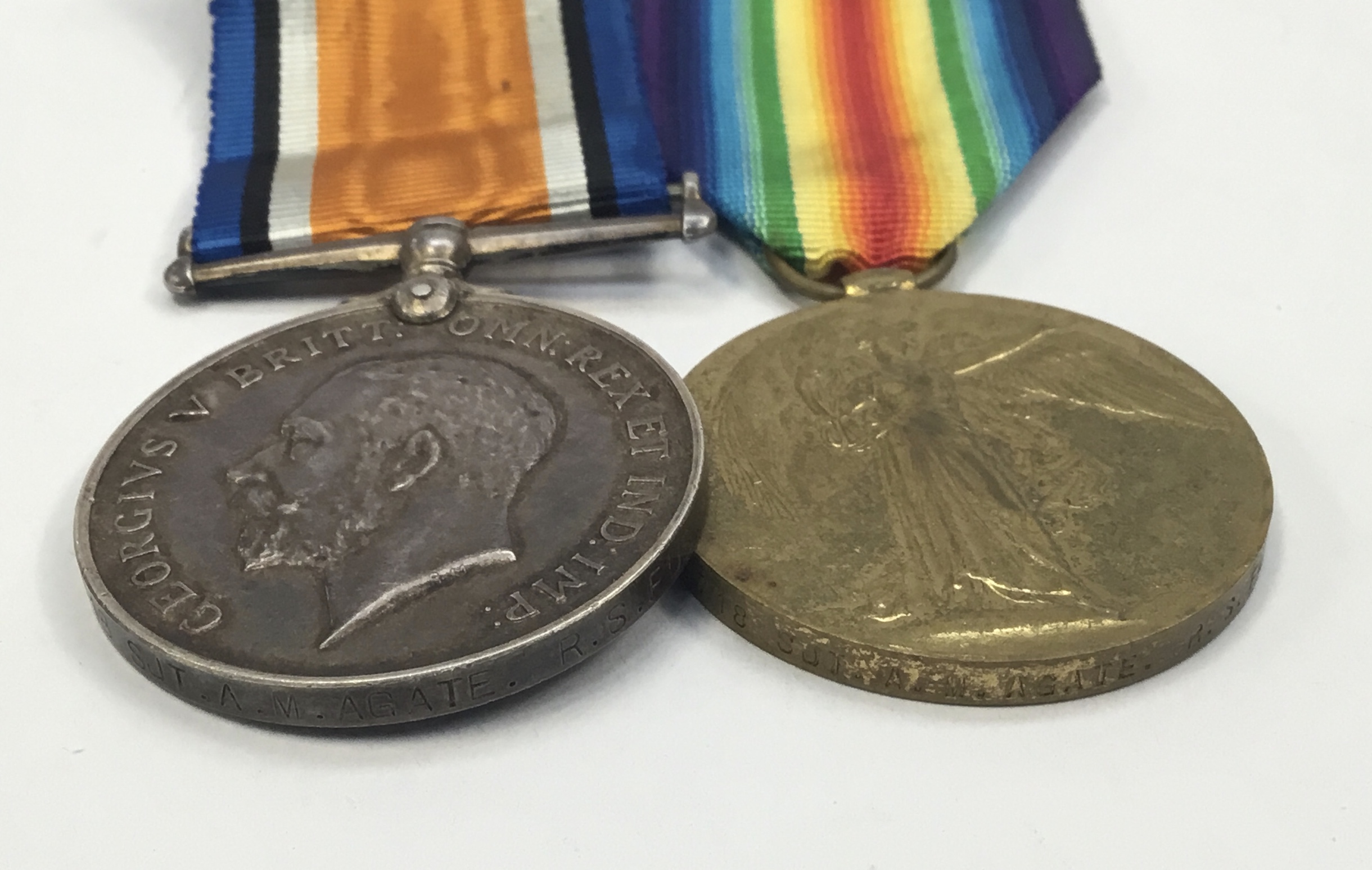 A WW1 1914 Star trio, awarded 9718 Pte / Sjt Alfred M. Agate of the ...