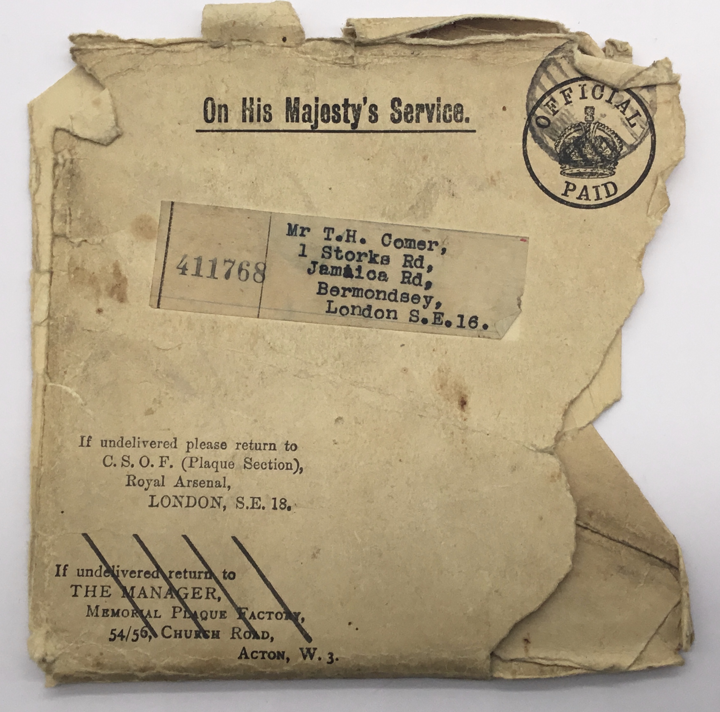 A WW1 casualty death plaque, awarded to the next of kin of 10187 Pte ...