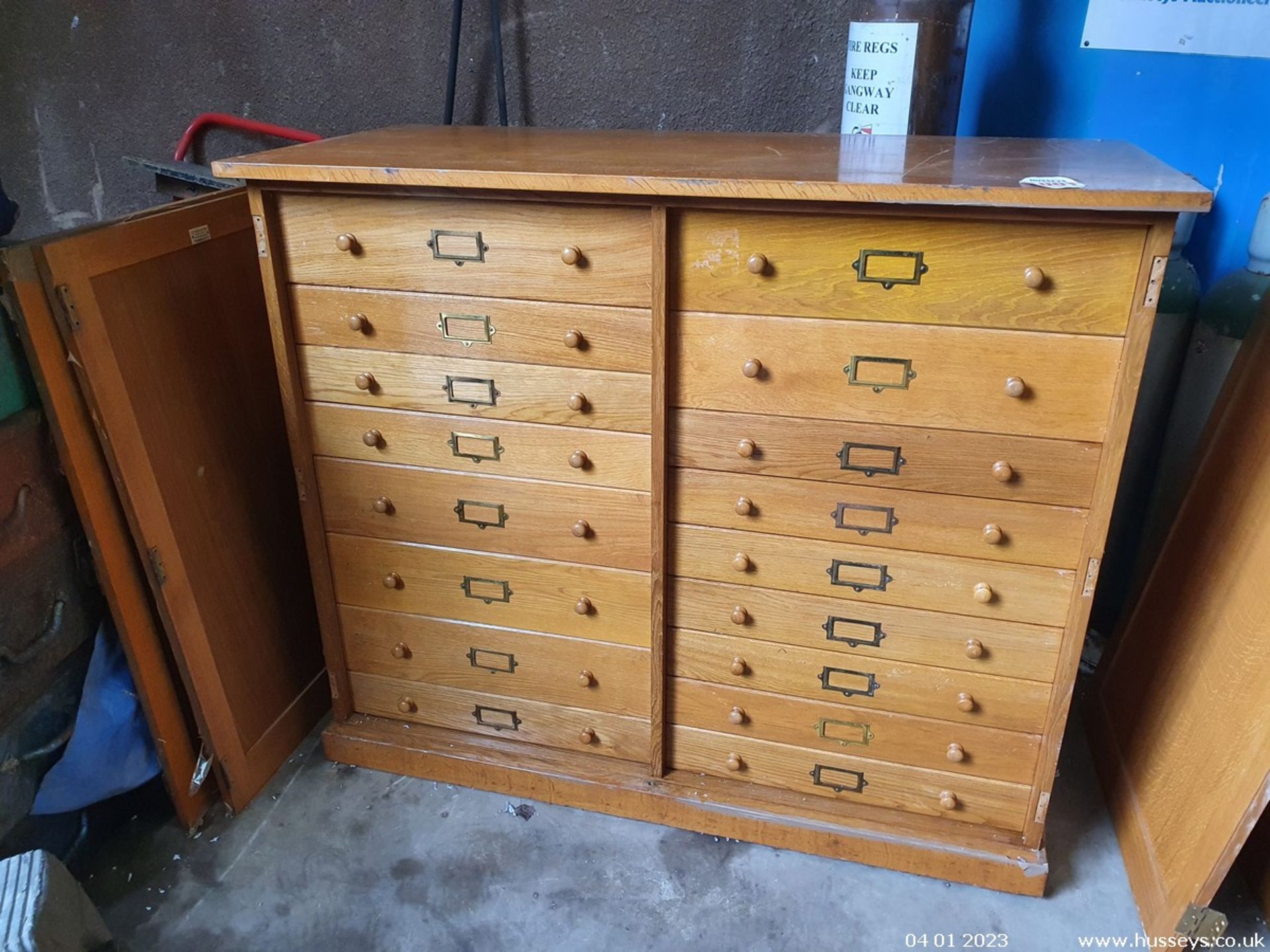 17 DRAWER OAK CHEST BY J J HILL & SONS CABINET WORKS LONDON C.W ...