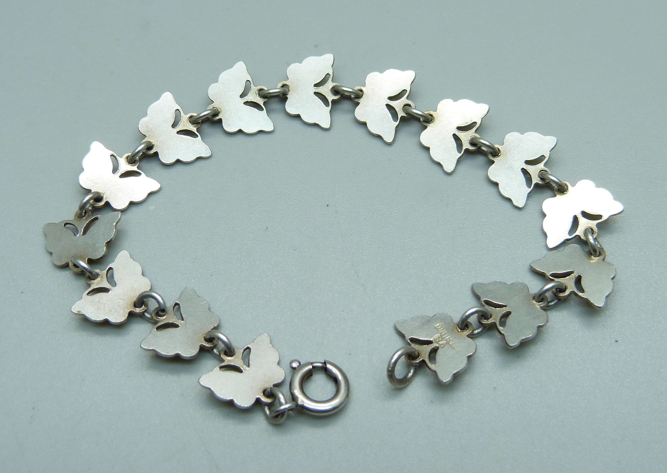 A Danish silver and enamel butterfly bracelet by Volmer Bahner