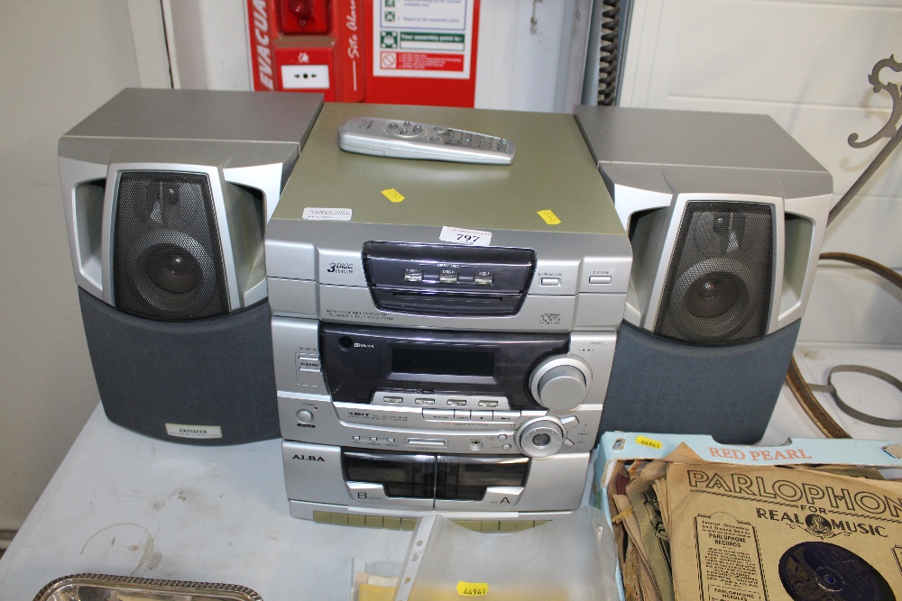 An Alba Hi-fi with matching speakers and remote control