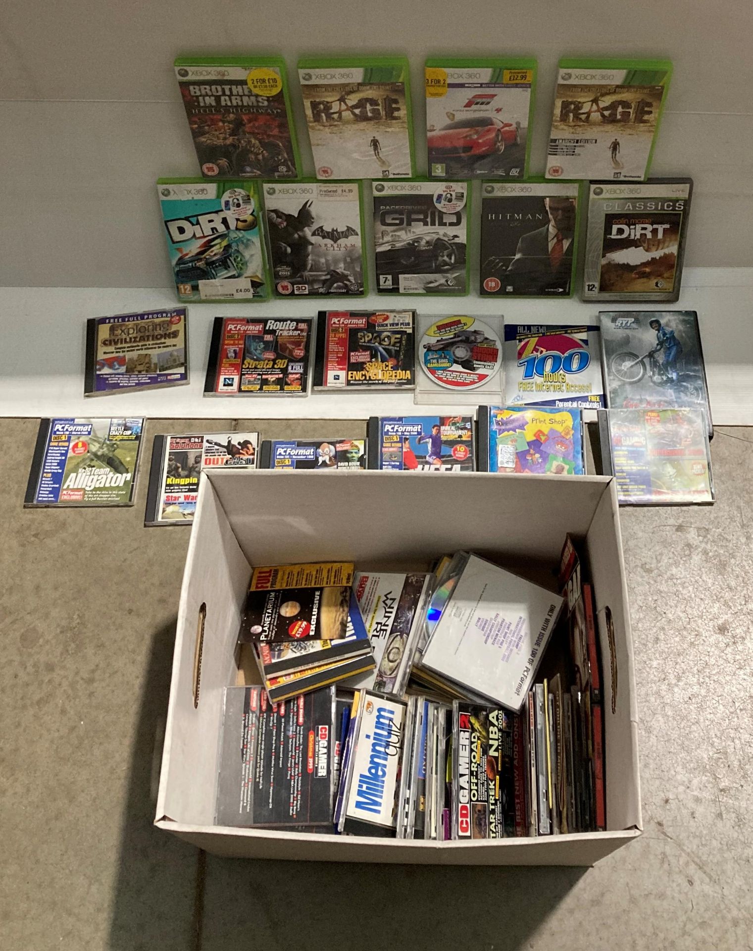 Contents to box - 9 assorted Xbox 360 games including Forza, Batman ...