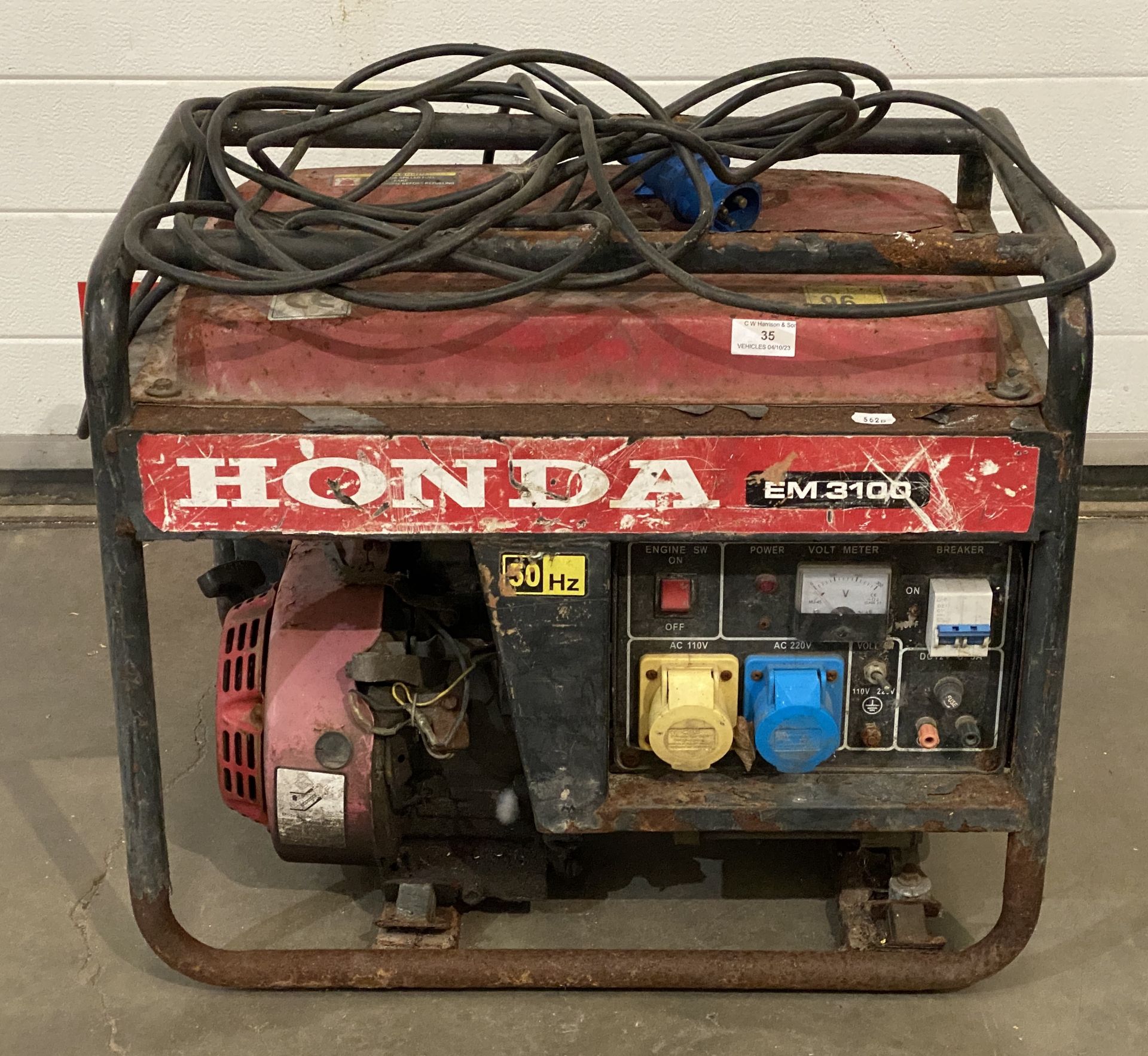 A Honda EM3100 50HZ portable petrol generator 110/220v (as viewed ...