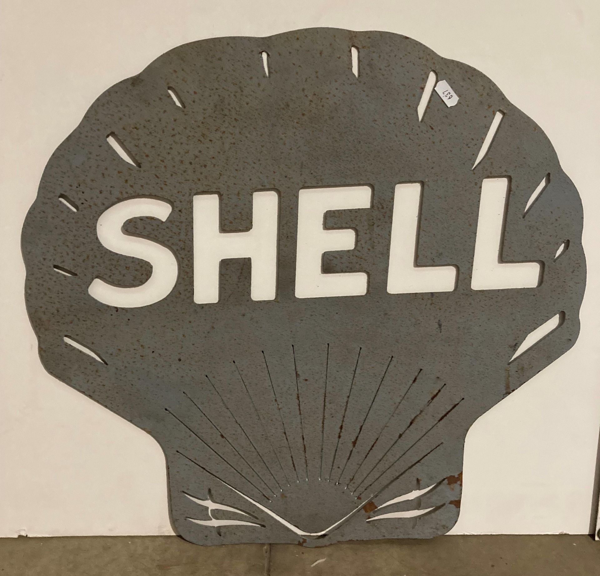Metal fabricated 'Shell Fuel' sign (53 x 56m) and a Petrol 4 Forecourt ...
