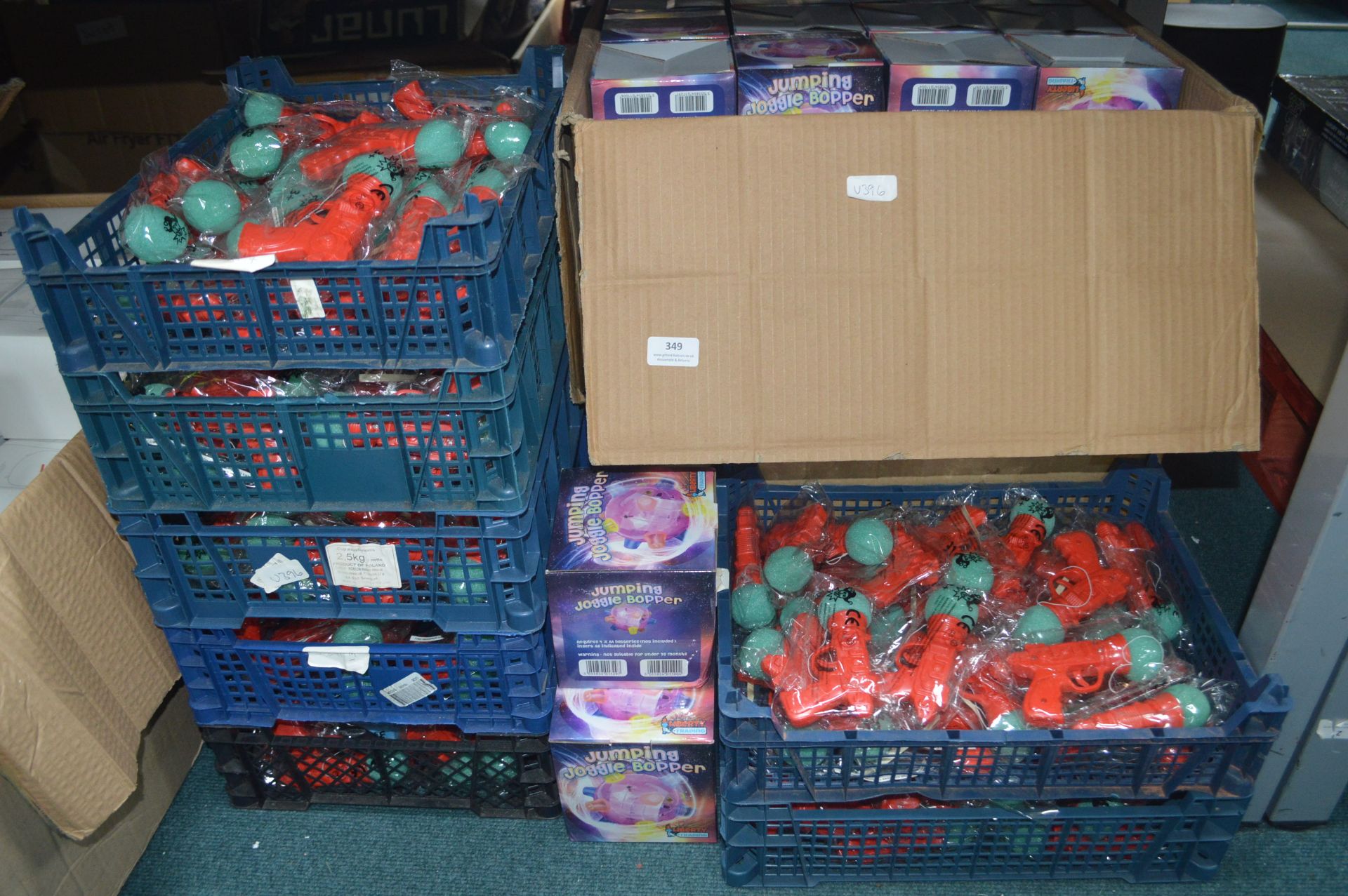 ~50 Jumpy Joggle Boppers, and ~70 Foam Ball Guns (trays not Included)