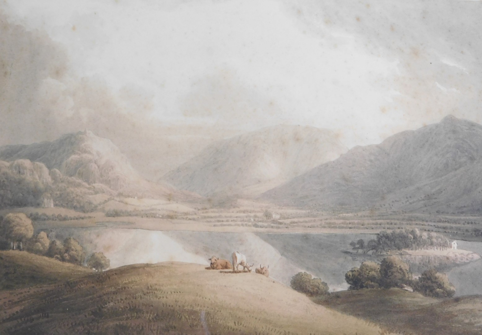 William Green (1760-1823). Grasmere with cattle across the lake ...