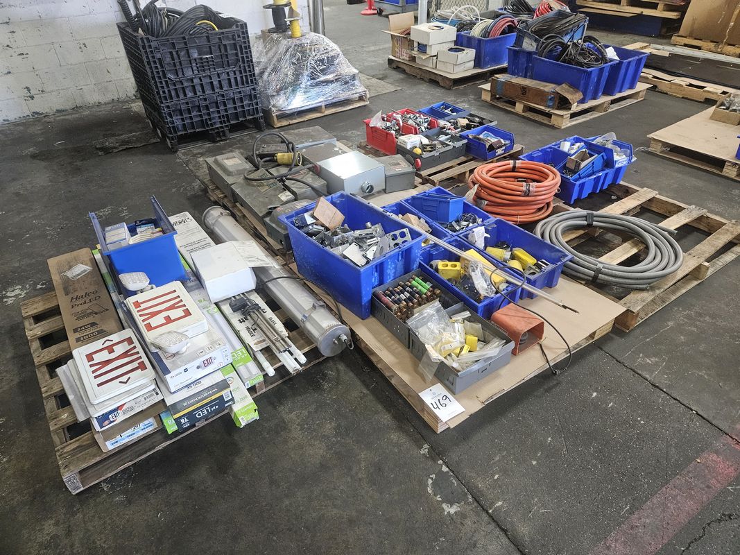 { Group of lots: 469, 470 } (5) Skids of Assorted Electrical Parts