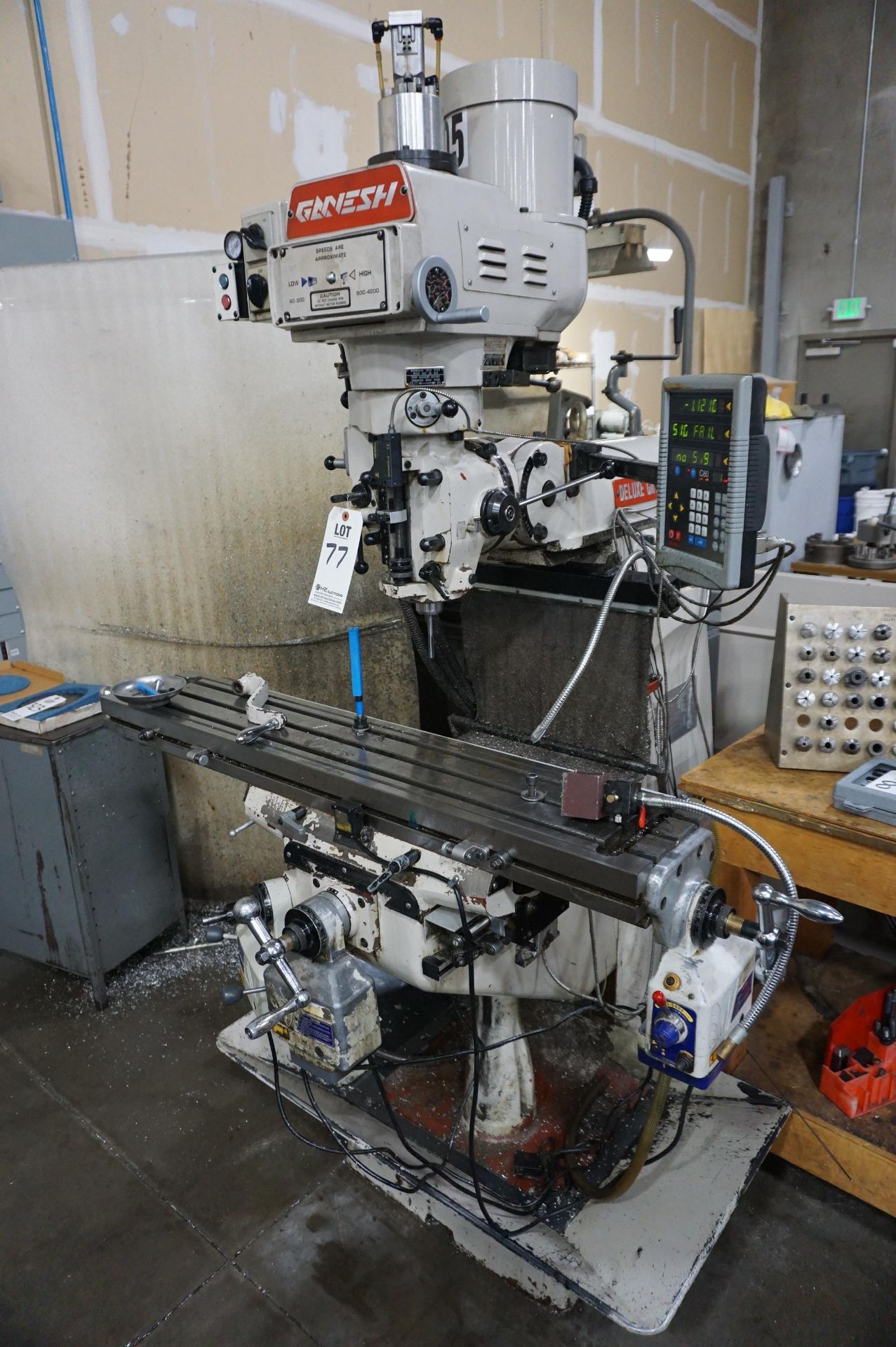 200X GANESH DELUXE GW-2 KNEE MILL, 500-4200 RPM, NEWALL C80 DIGITAL ...