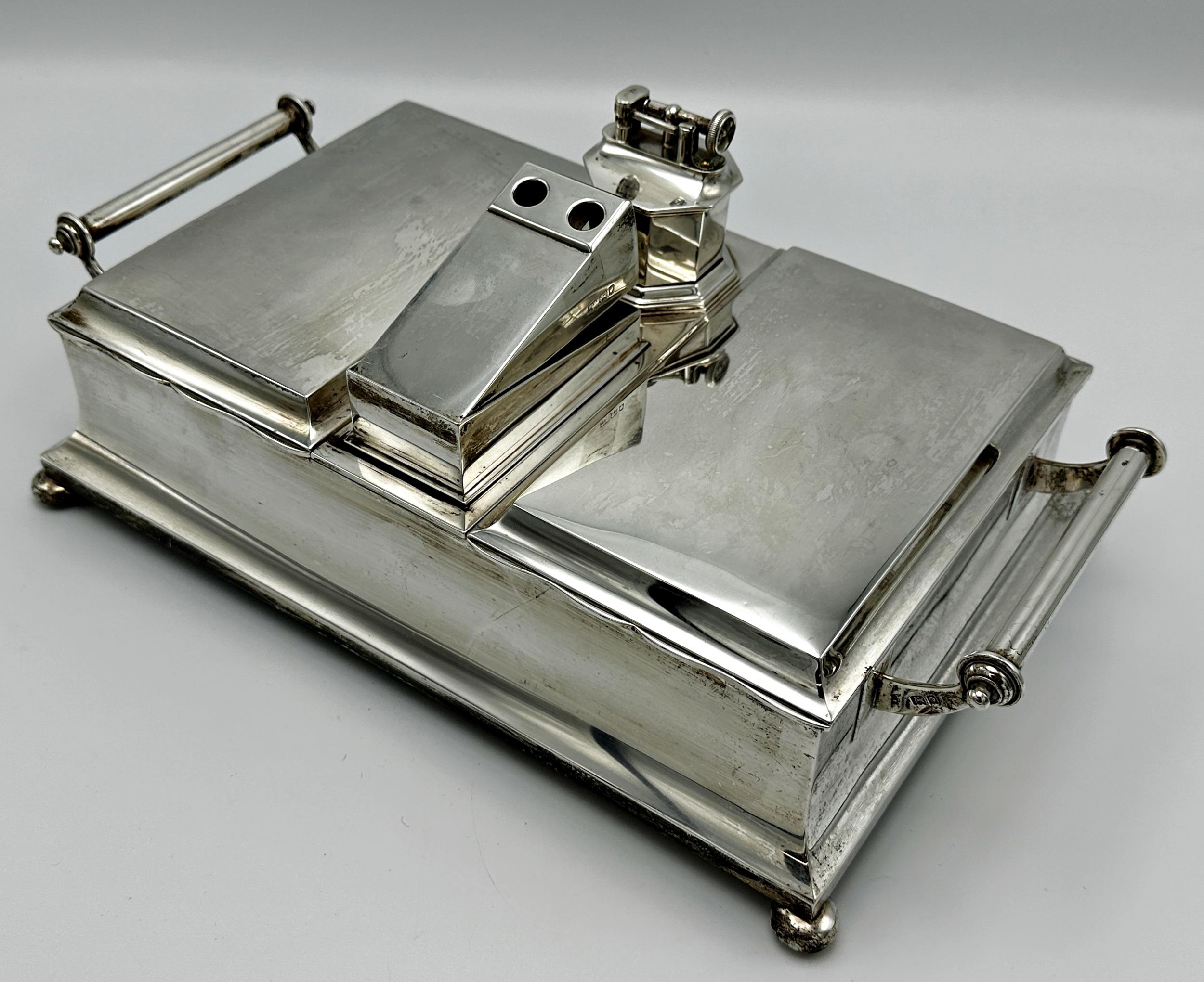 Exceptional quality Edwardian silver table top twin handled cigarette ...