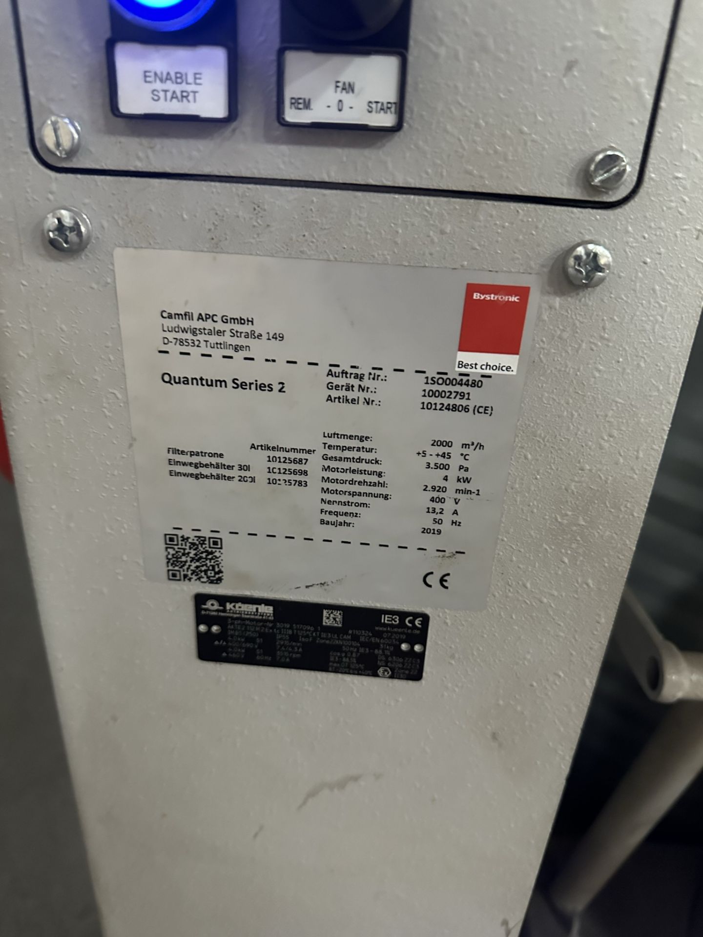 Camfil Quantum extraction unit Model: Series 2 Serial No. 10124806 YOM ...