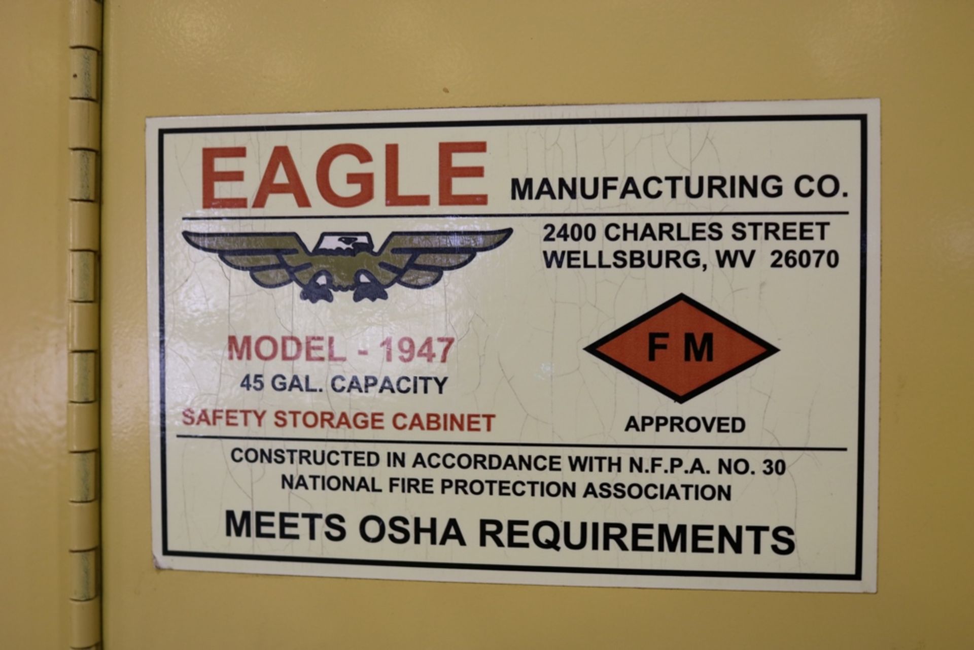 Eagle Safety Storage Cabinet Model 1947 45 Gal Capacity