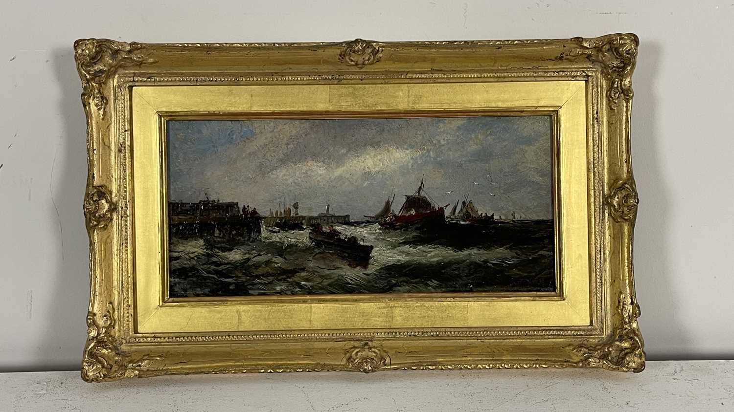 Edwin Hayes (British, 1819/20-1904), fishing boats in a storm off a ...